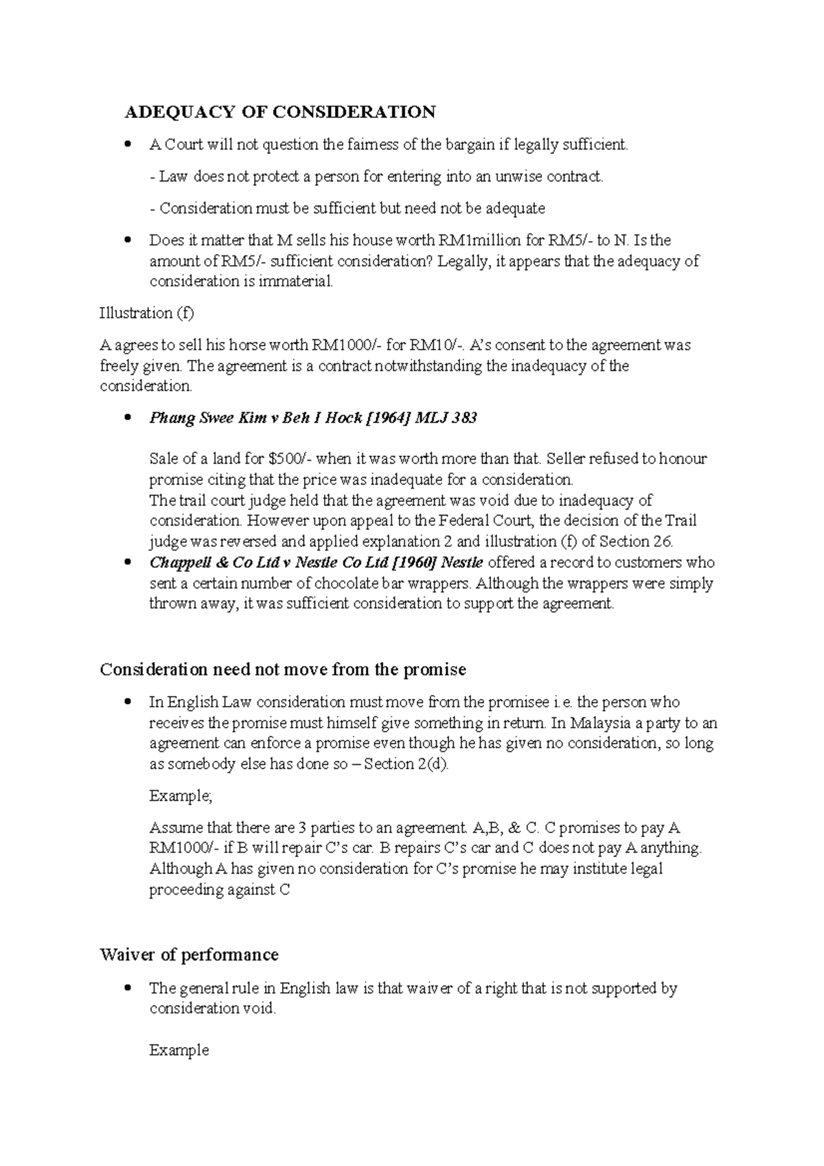 Adequacy OF Consideration ( Edited) - ADEQUACY OF CONSIDERATION A Court ...