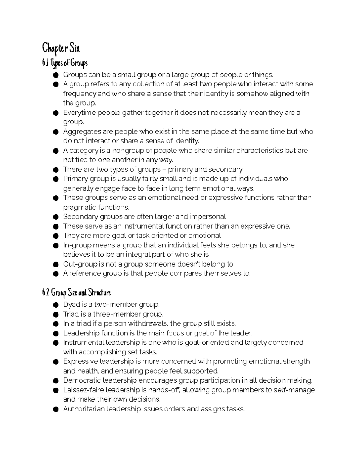 Chapter 6 Notes SOC 201 Chapter Six 6 Types Of Groups Groups Can Be A