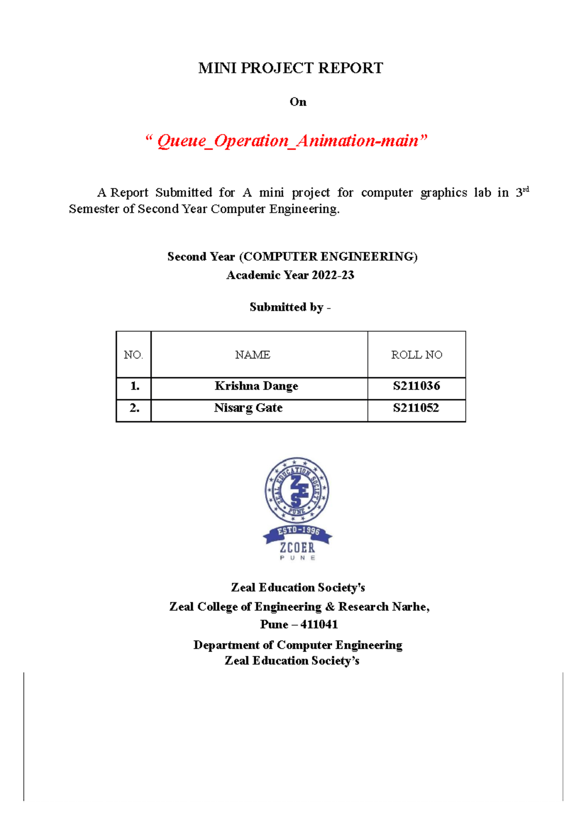 Queue Operation Animation - MINI PROJECT REPORT On “ Queue_Operation ...