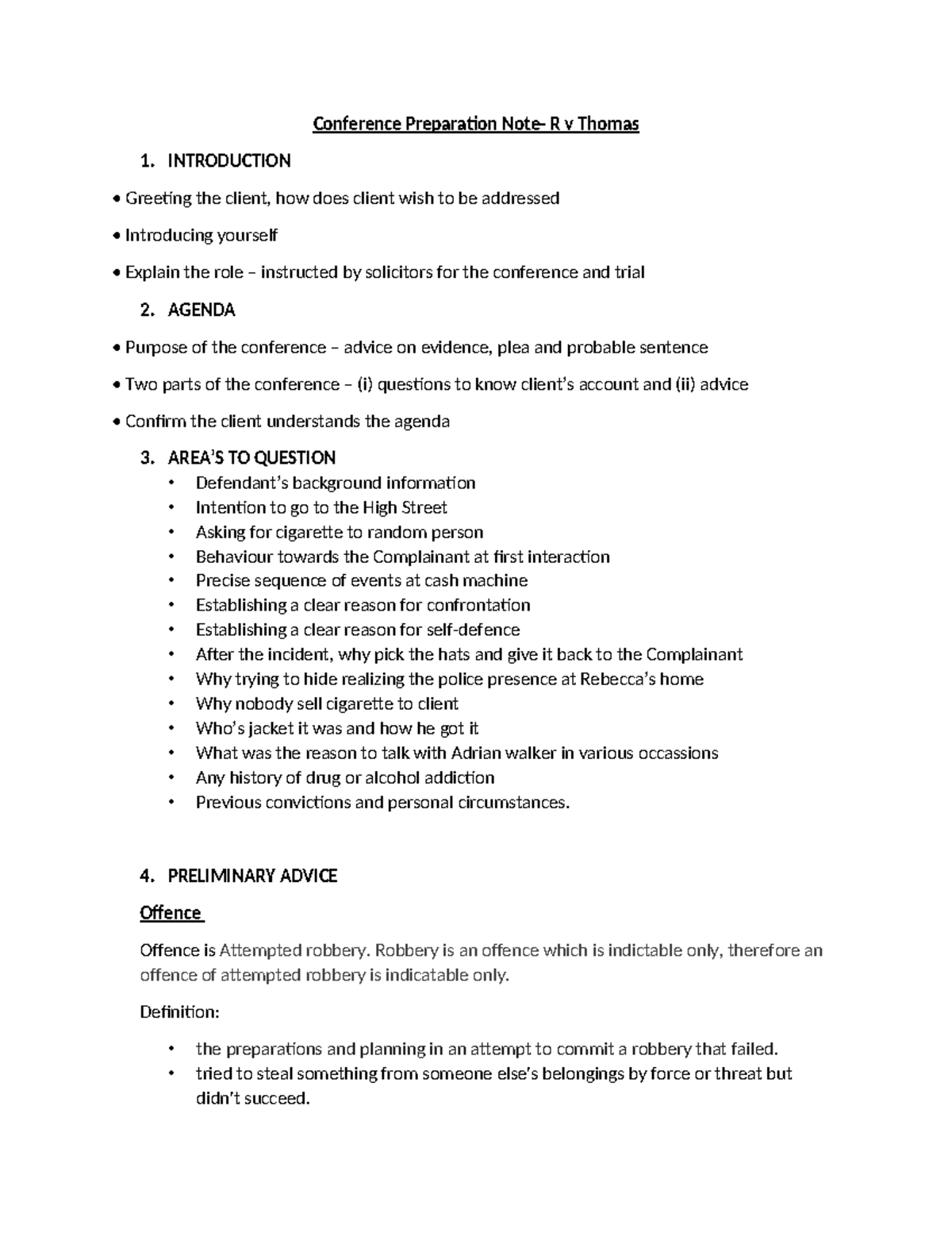 Conference paper note ws8 - Conference Preparation Note- R v Thomas ...