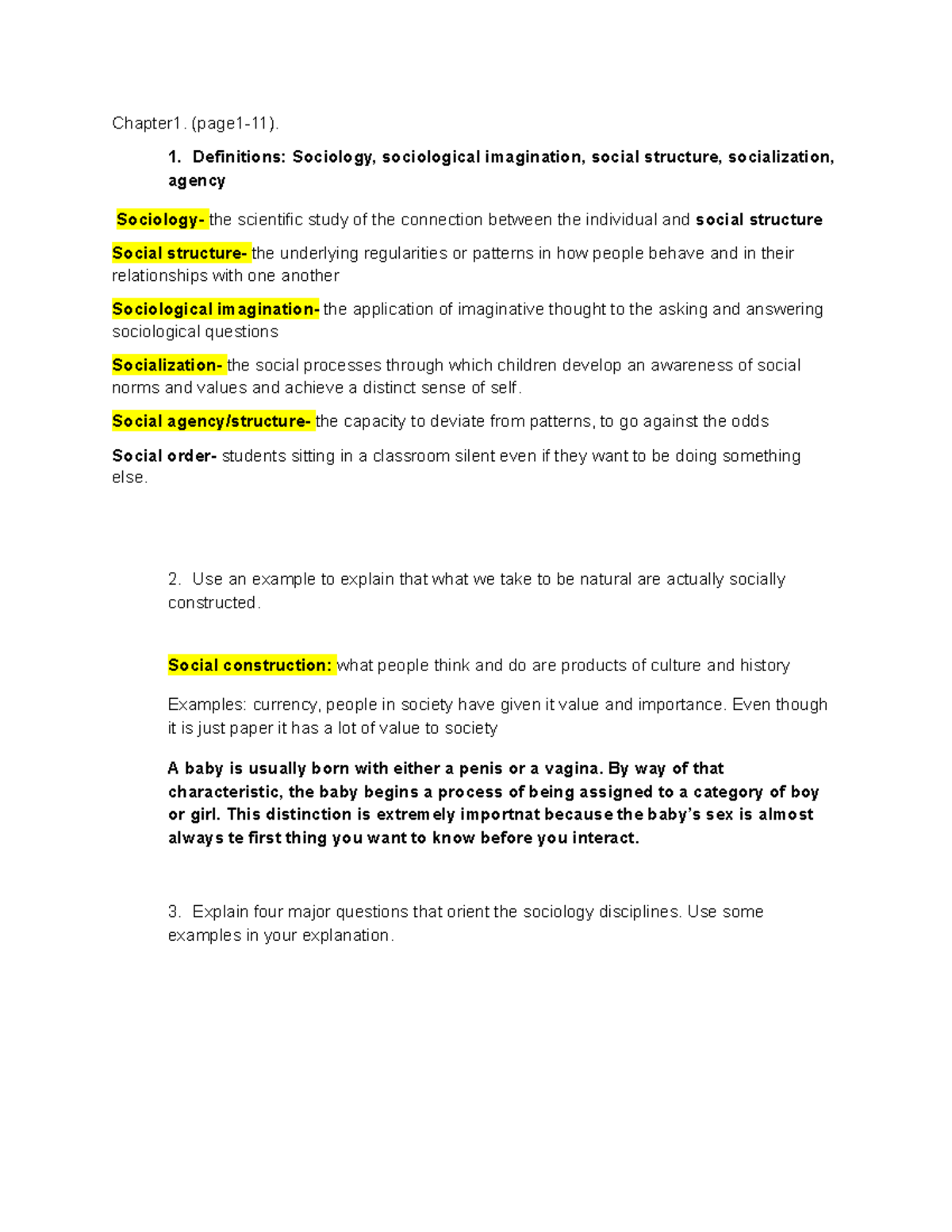 Study guide sociology - Chapter1. (page1-11). Definitions: Sociology ...
