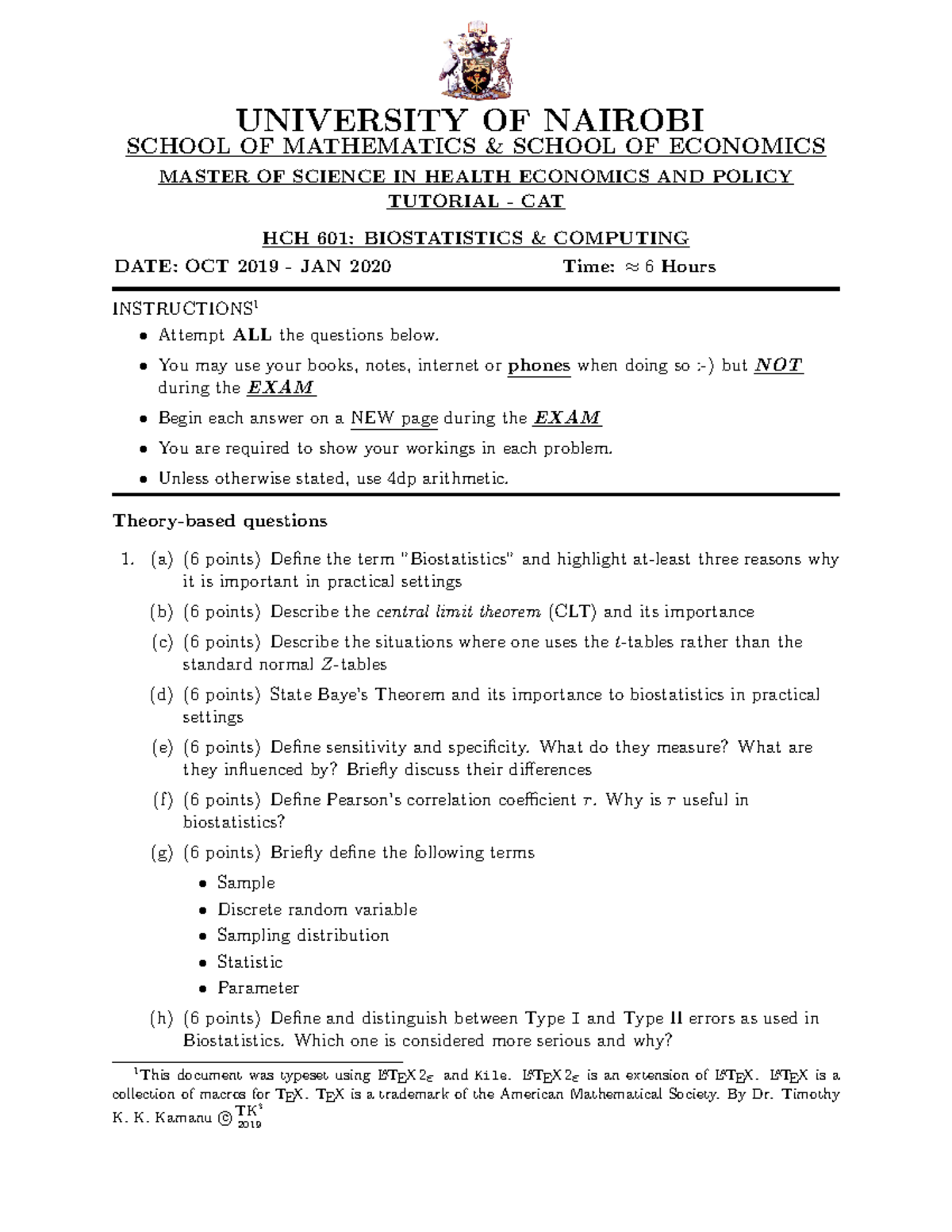 Hch 601 Cat Tutorial Biostatistics University Of Nairobi School Of