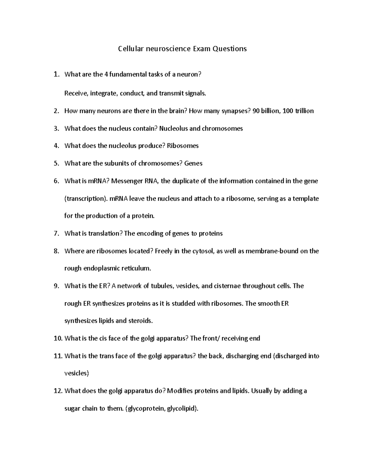 Cellular neuroscience Exam Questions - What are the 4 fundamental tasks ...