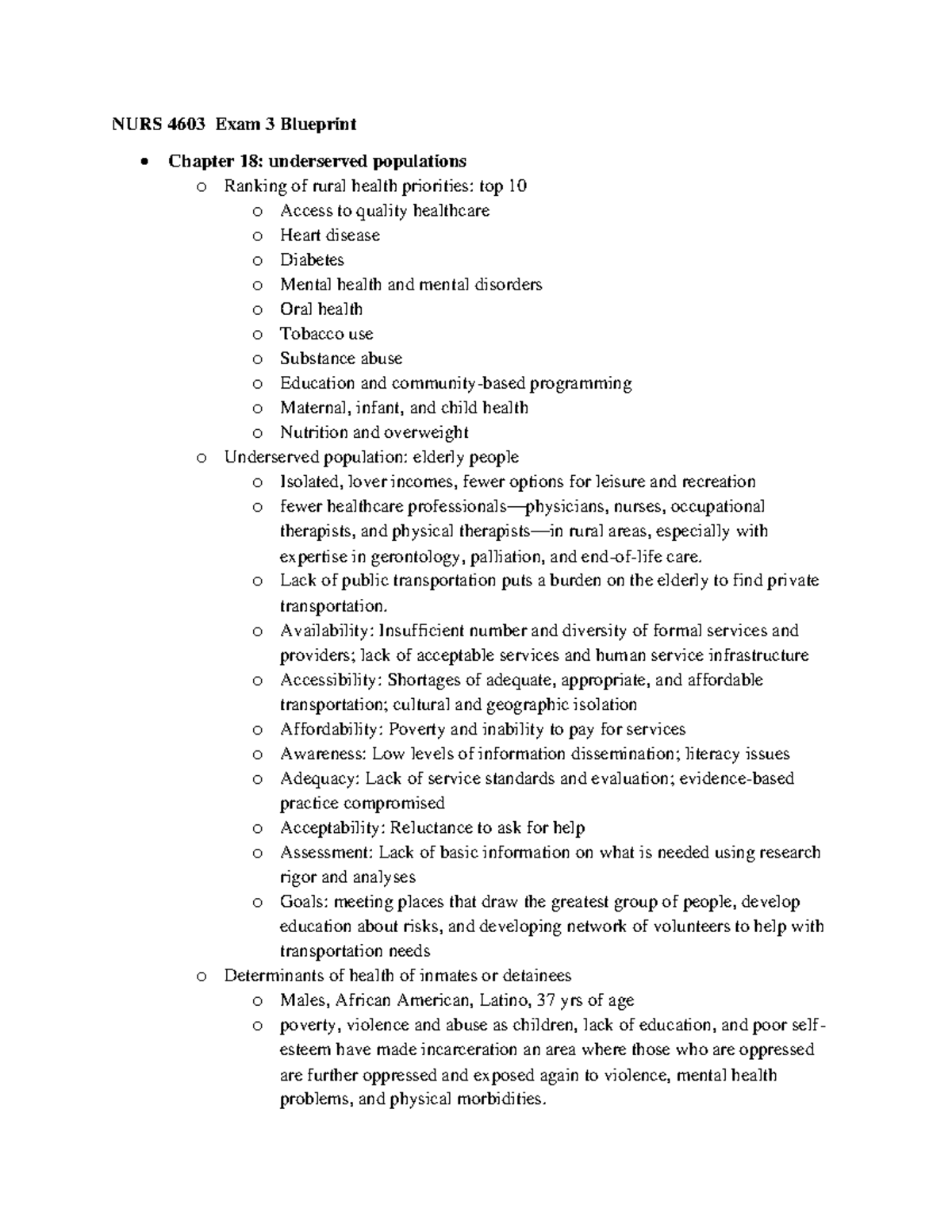 Blueprint Exam 3 F 22 - study - NURS 4603 Exam 3 Blueprint - Chapter 18 ...