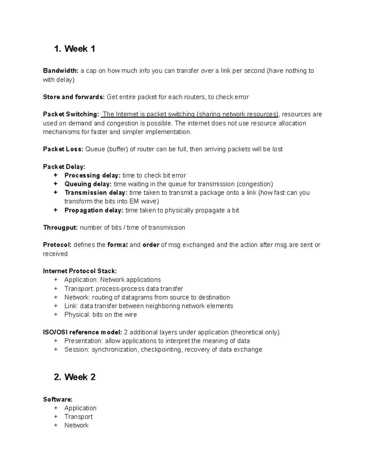CS2105 Notes - 1. Week 1 Bandwidth: a cap on how much info you can ...