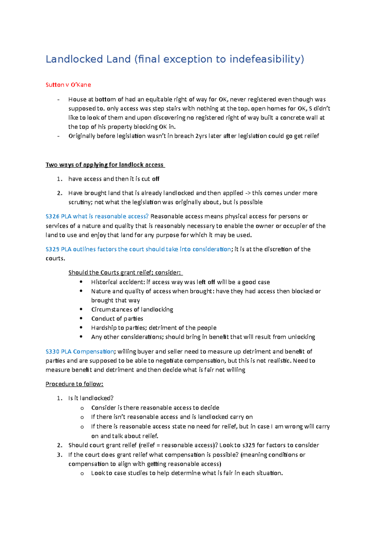 Landlocked Notes - Landlocked Land (final exception to indefeasibility ...