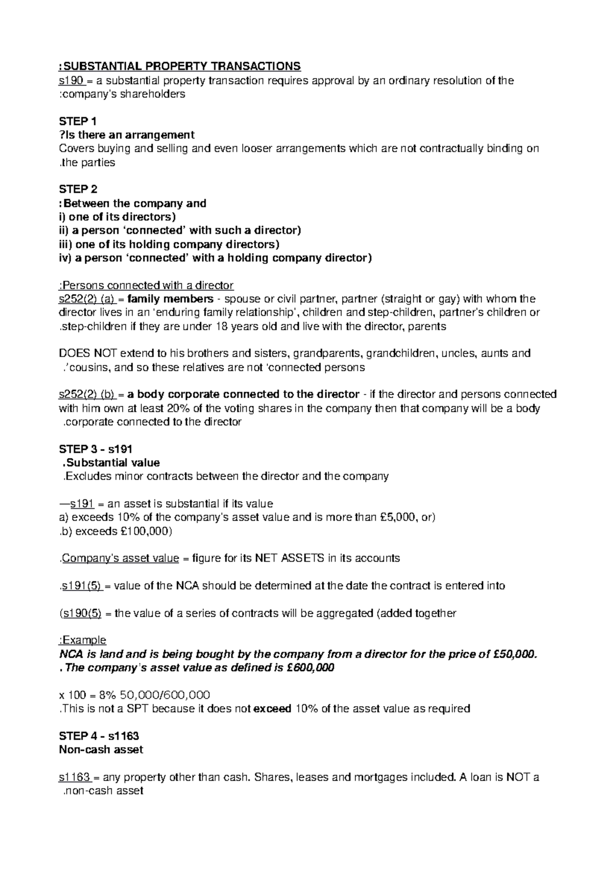 Substantial property transactions - the parties STEP 2 :Between the ...