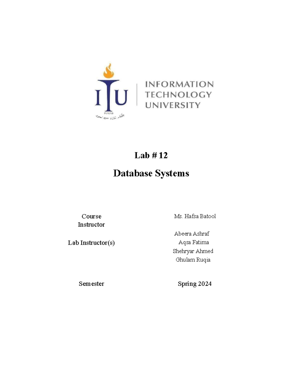 BSAI23031 DBS-A LAB12 - Lab # 12 Database Systems Course Instructor Ms ...