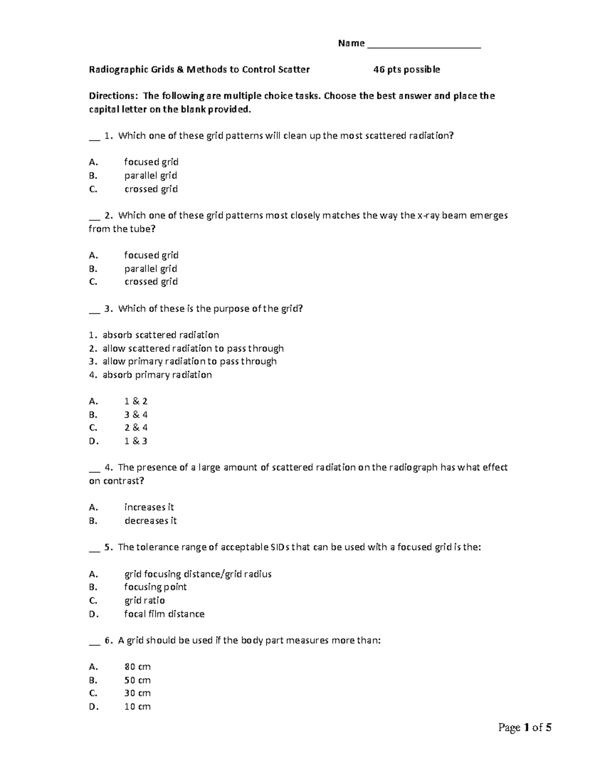 Grids and Scatter worksheet homework - Name ...