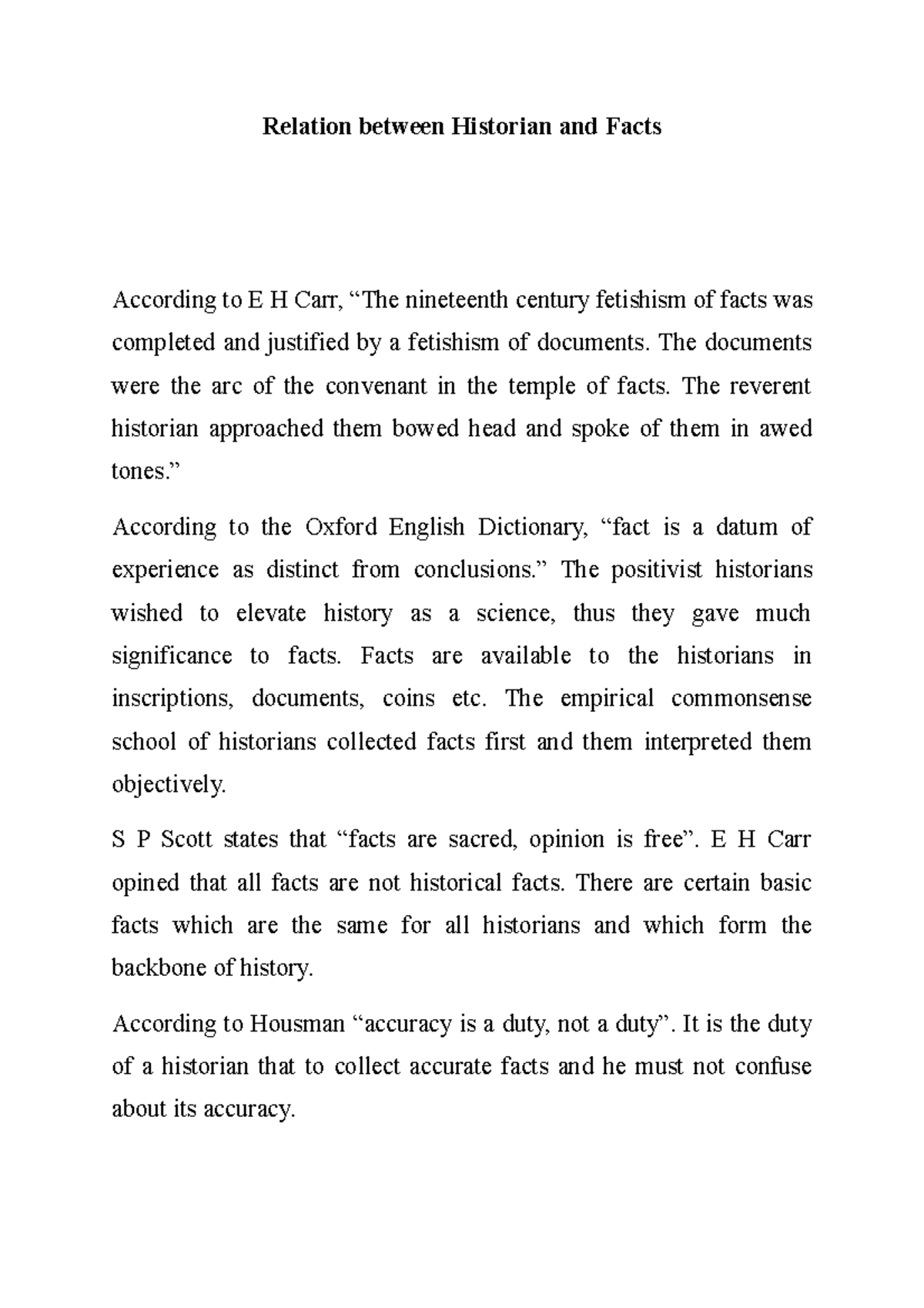 Relation between Historian and his facts - Relation between Historian ...