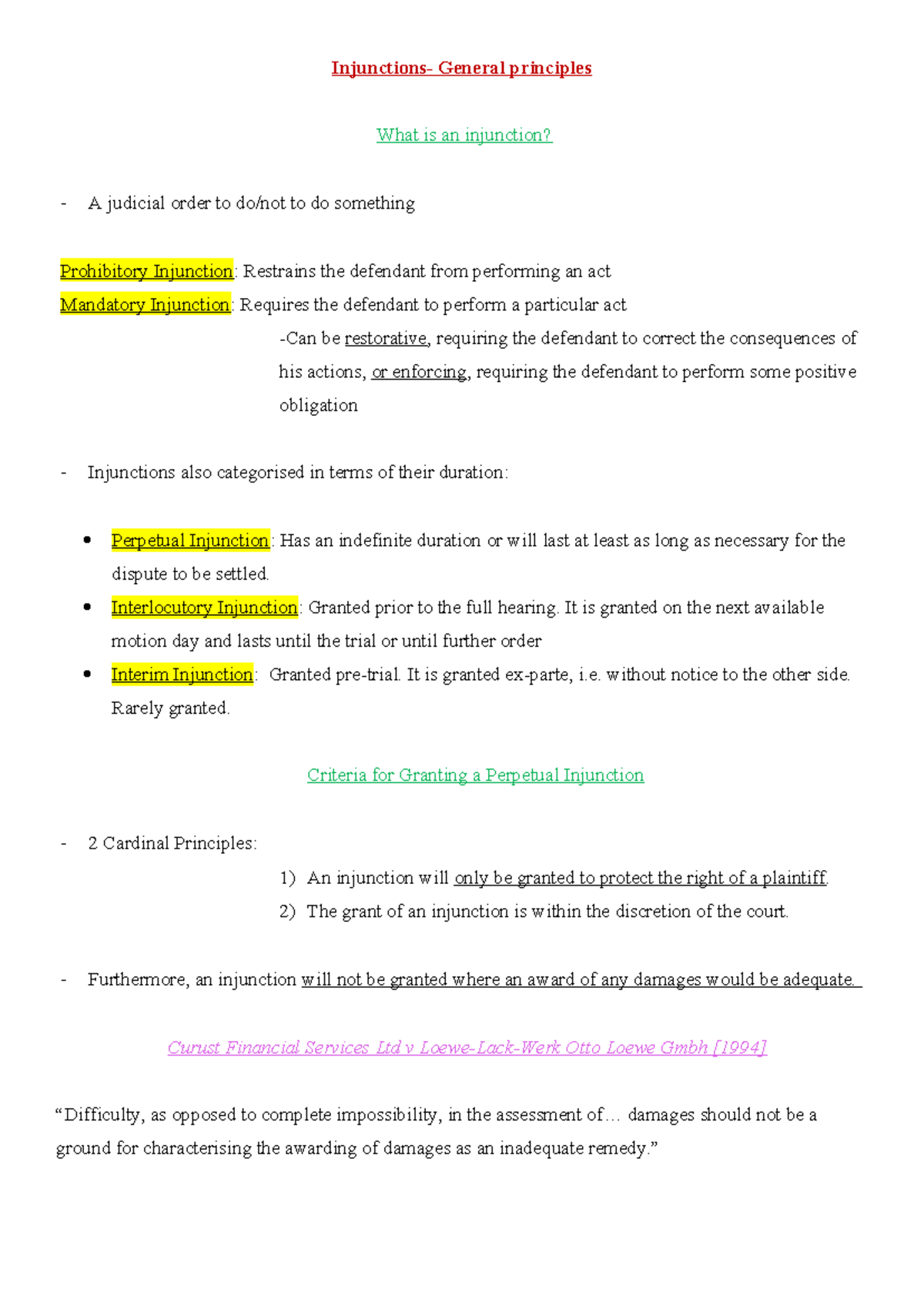 Injunctions and Rescission - Injunctions- General principles What is an ...