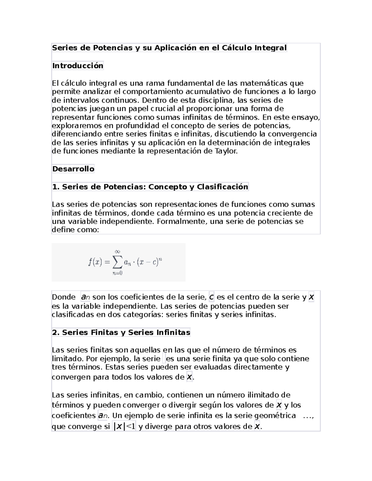 Series de Potencias y su Aplicación en el Cálculo Integral (2) - Series ...