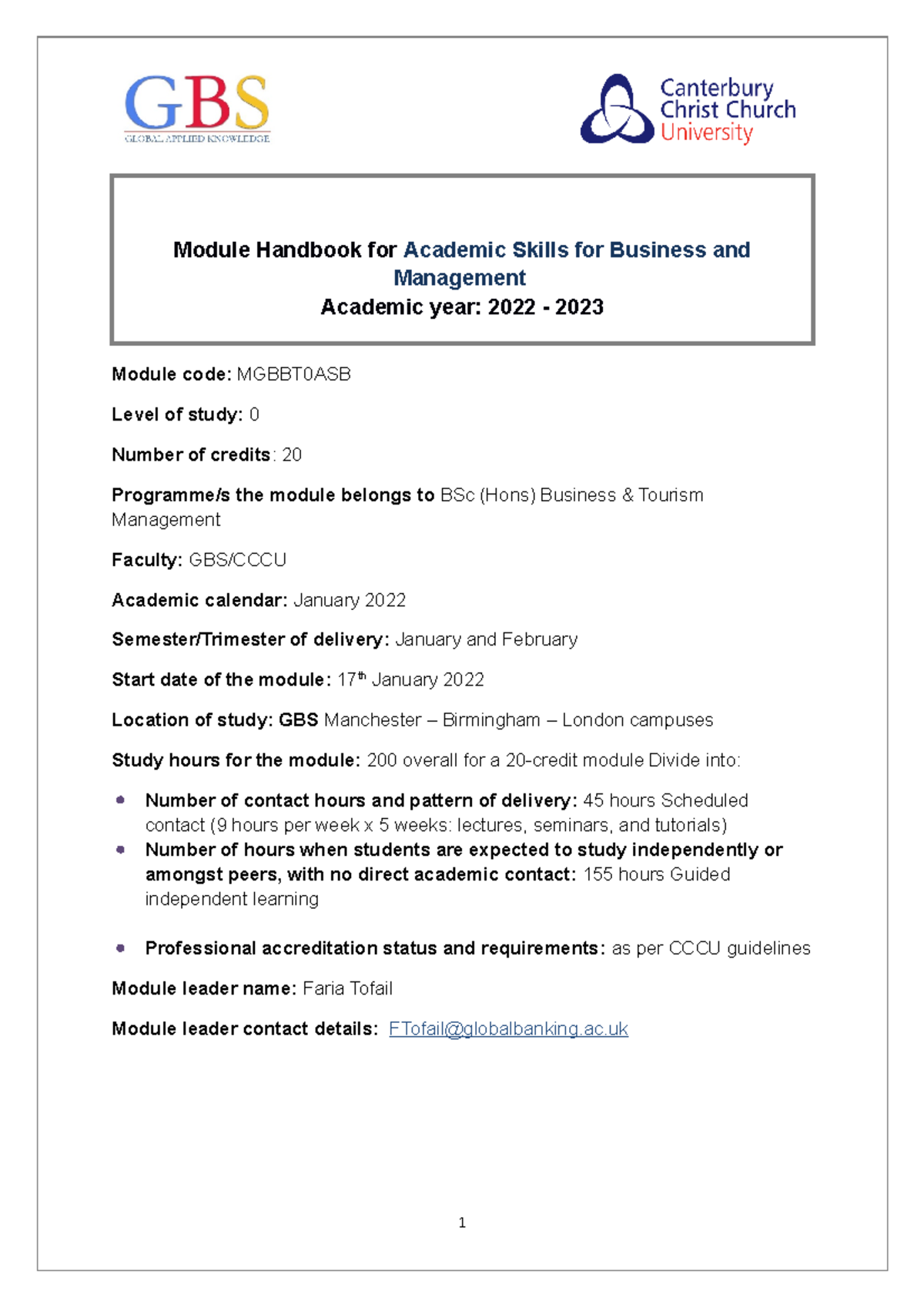 Module Handbook - academic - BUS - Northampton - Studocu