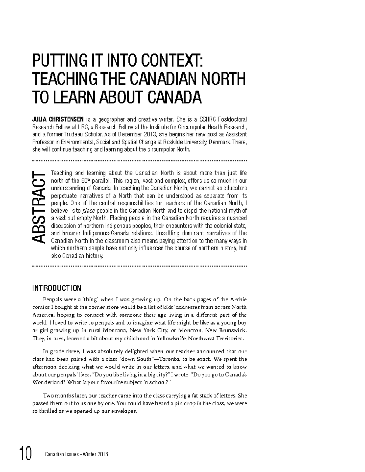 Article - writing - Canadian Issues - Winter 2013 PuttIng It Into ...