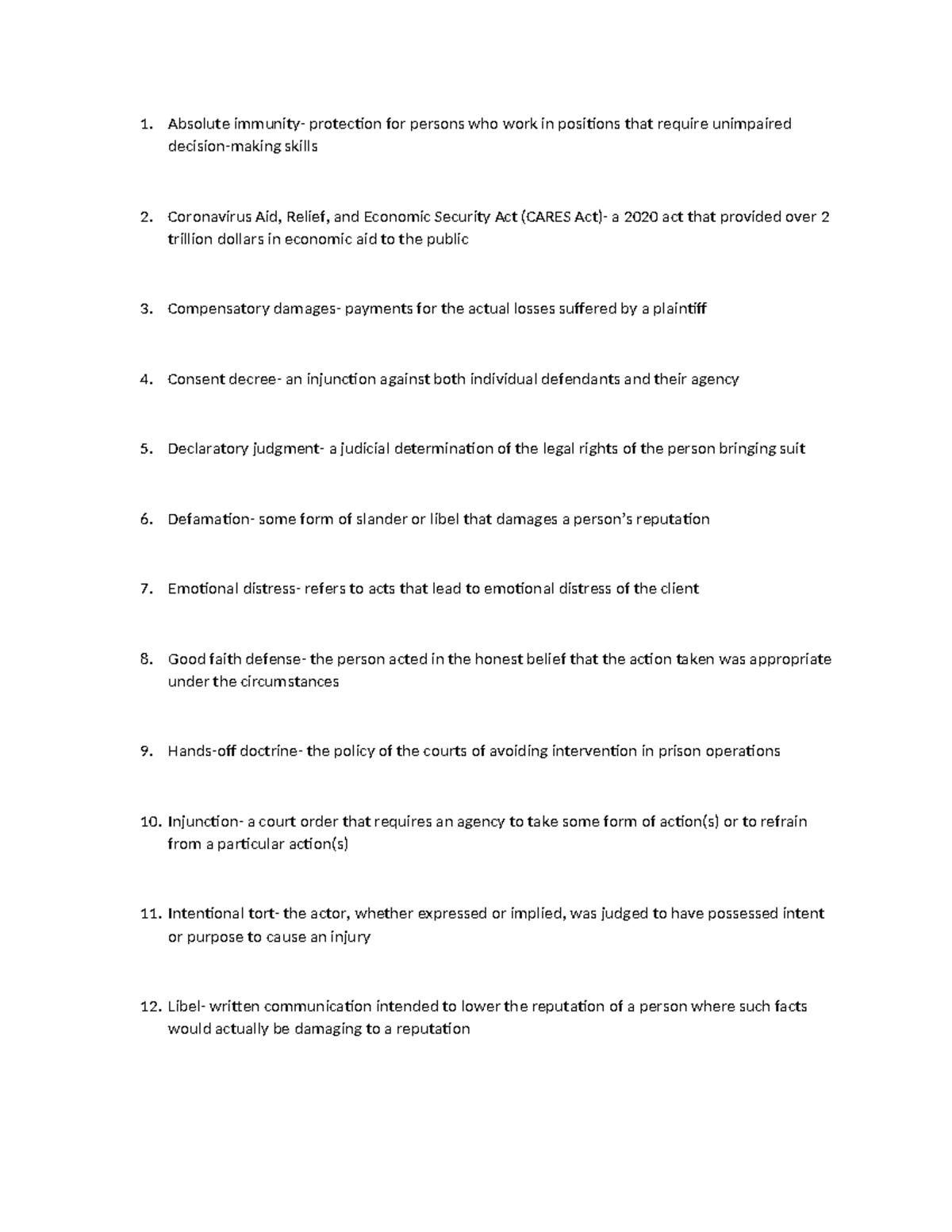 Chapter 3 terms - Absolute immunity- protection for persons who work in ...