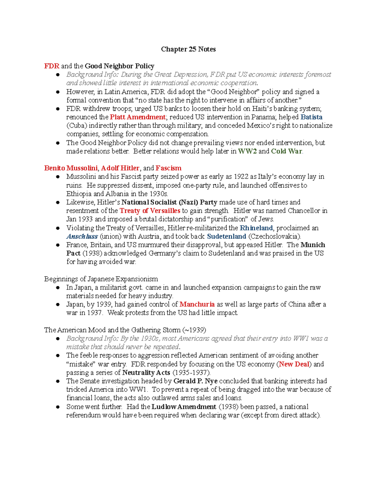 Chapter 25Notes - American history lecture notes - Chapter 25 Notes FDR ...