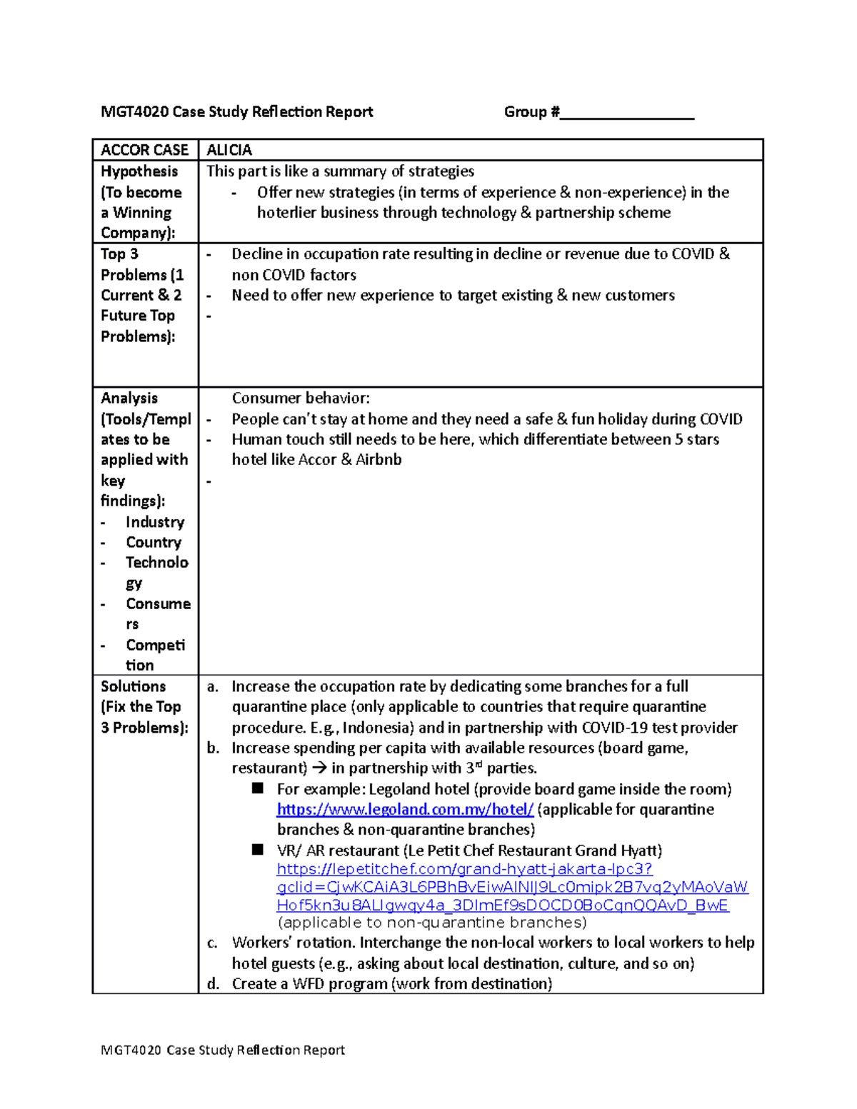 MGT4020 Case Study Reflection Report Form - Increase the occupation ...