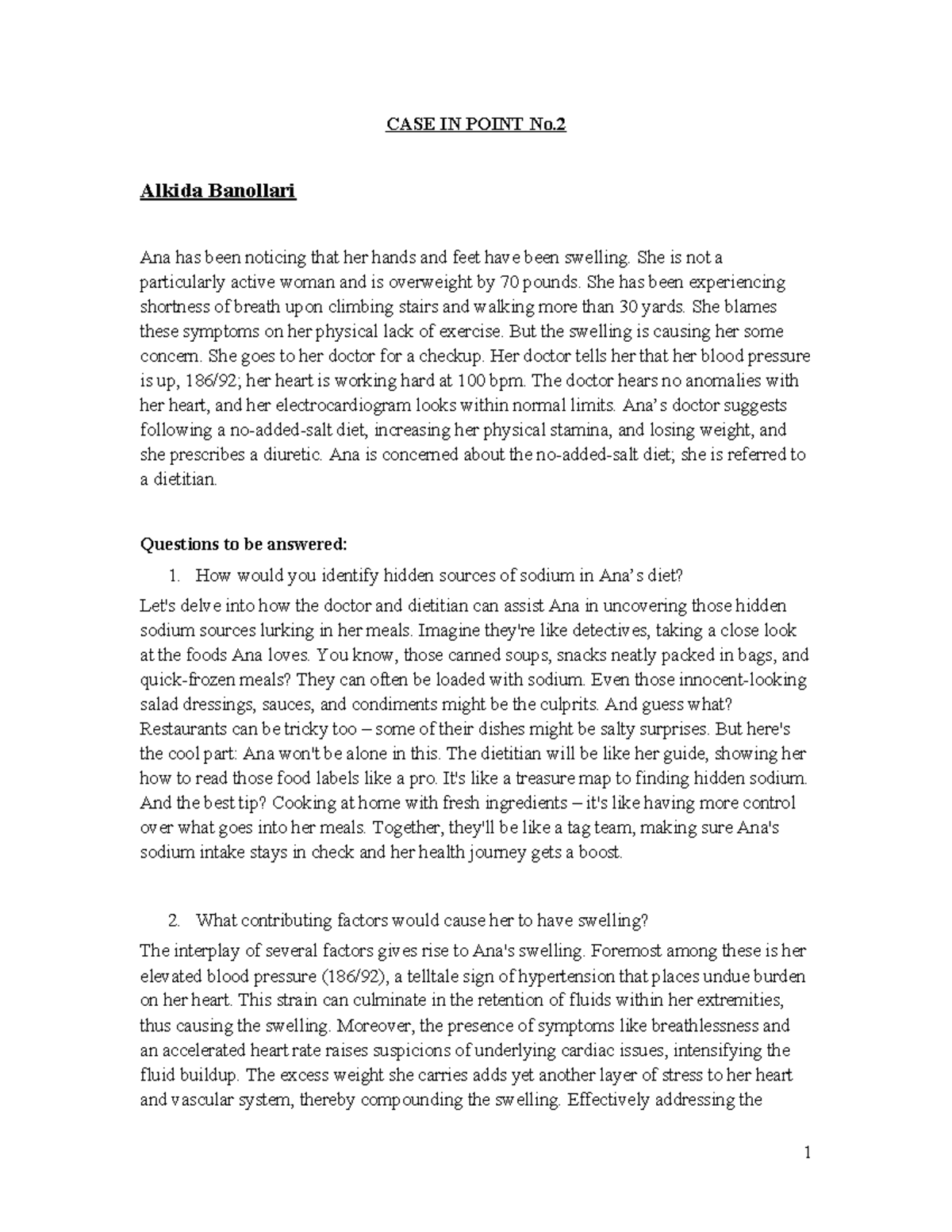 Case study no - INFO FOR EXAM - CASE IN POINT No. Alkida Banollari Ana ...