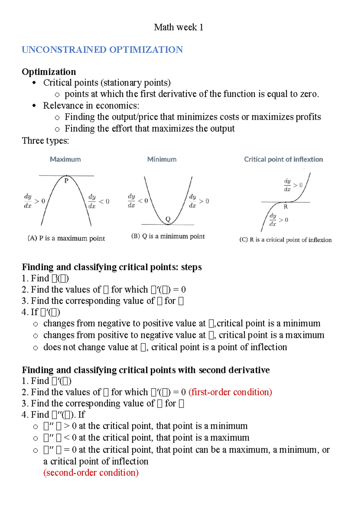 Math week 1 - math notes on slides - Math week 1 UNCONSTRAINED ...