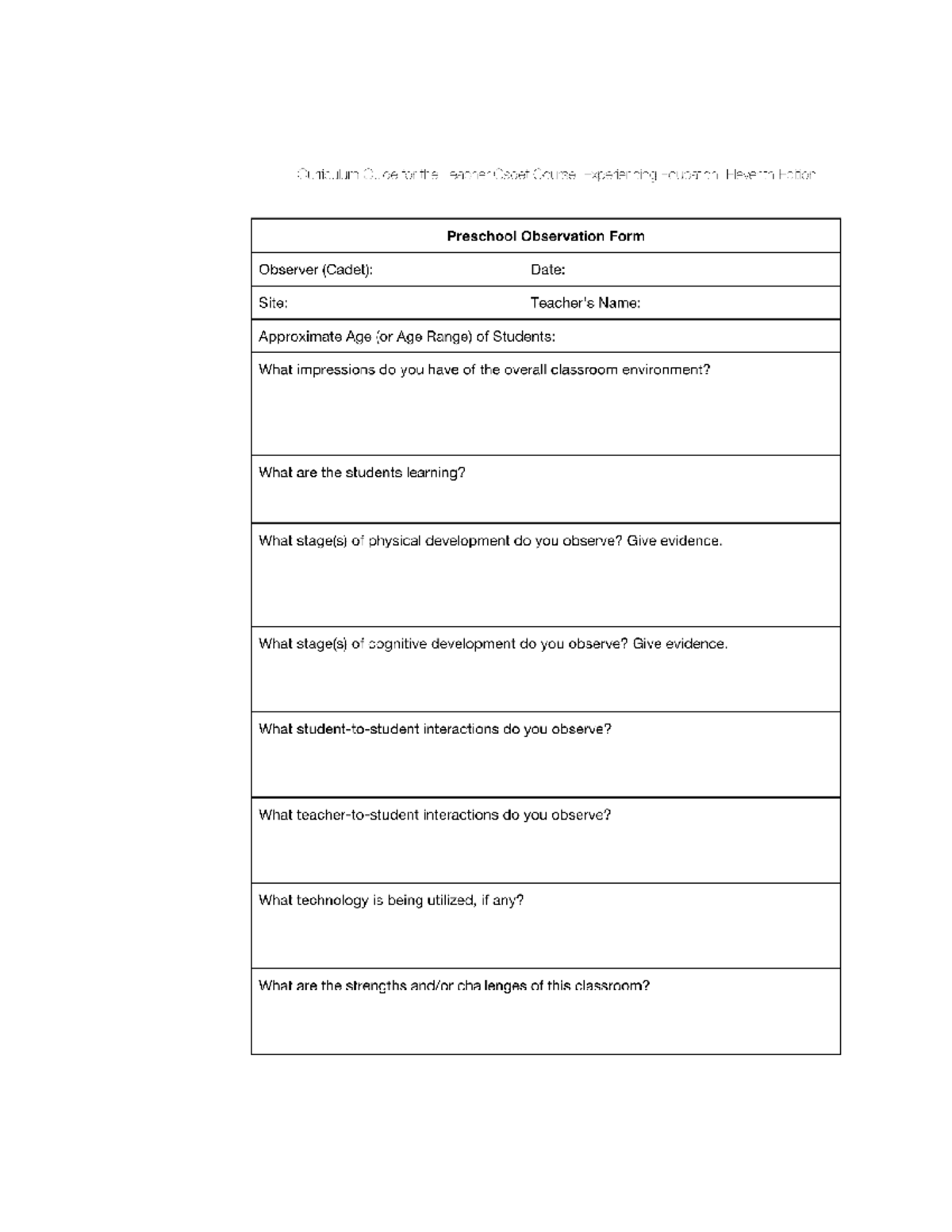 Ch 3 Preschool Observation Form - Studocu