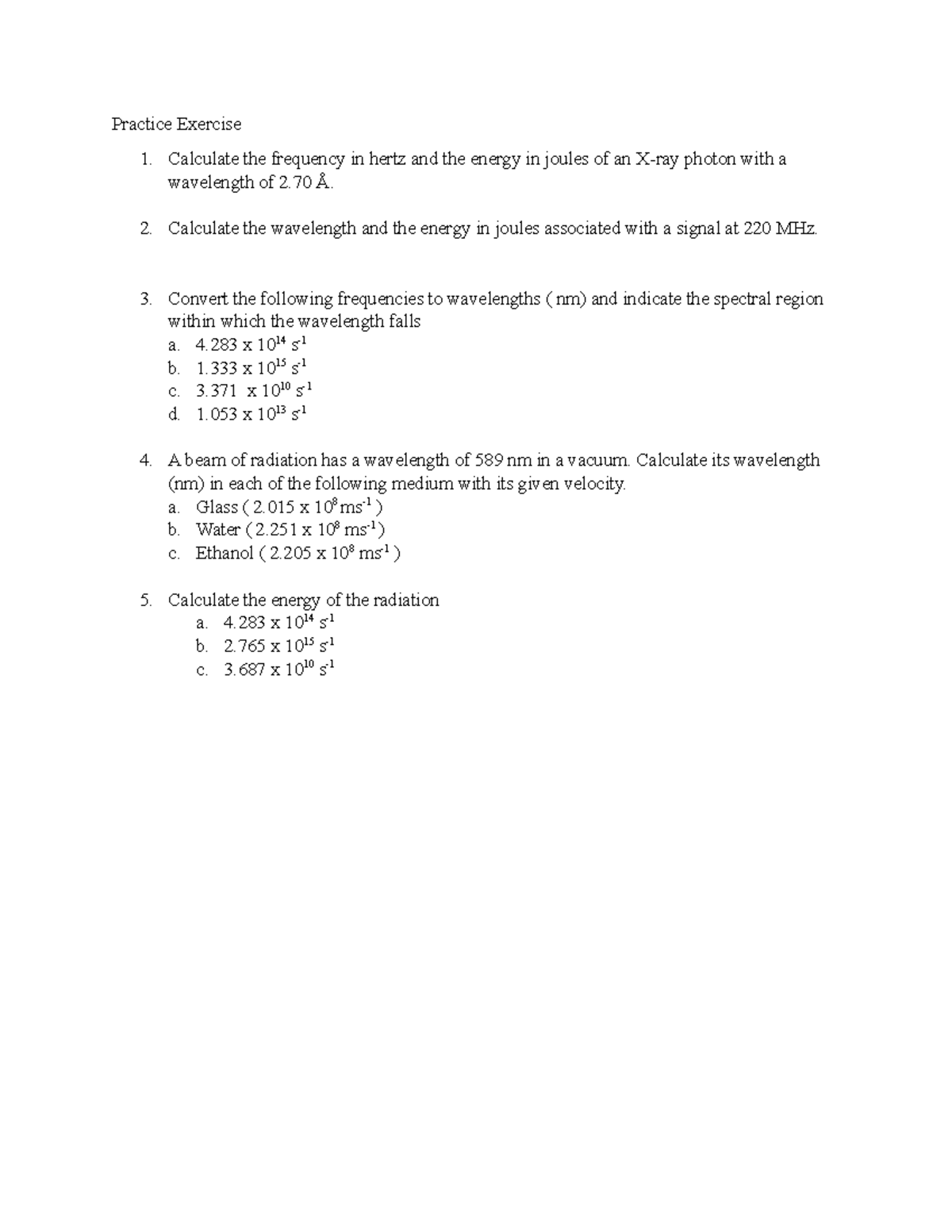 Practice Exercise May 31 - Practice Exercise Calculate the frequency in ...