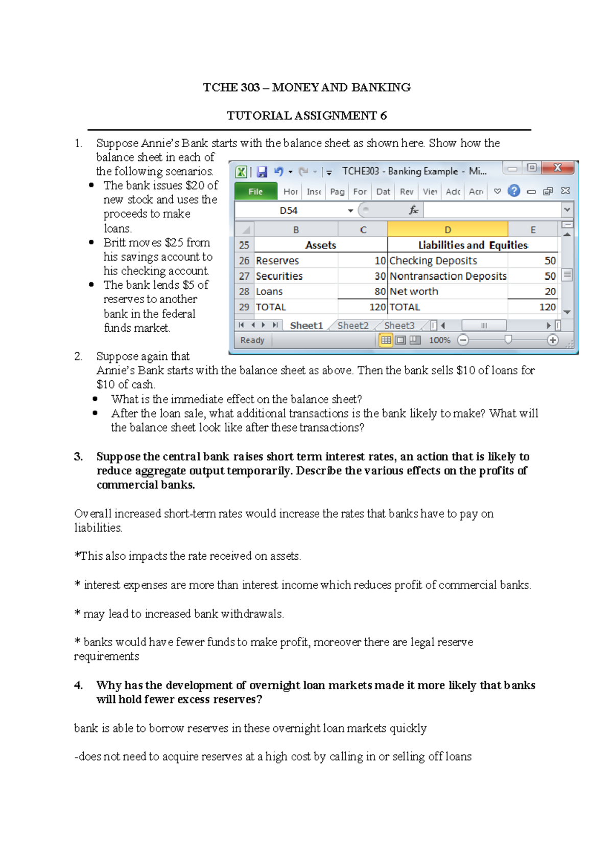 TCHE 303 - Tutorial 6 Money & Banking 2020 - TCHE 303 – MONEY AND ...