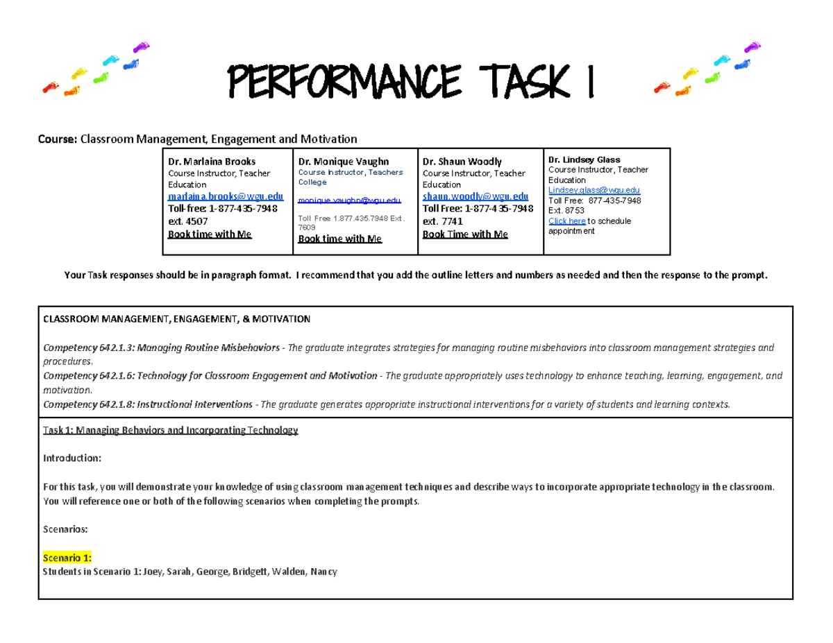 Task 1 Graphic Organizer - PERFORMANCE TASK 1 Course: Classroom ...