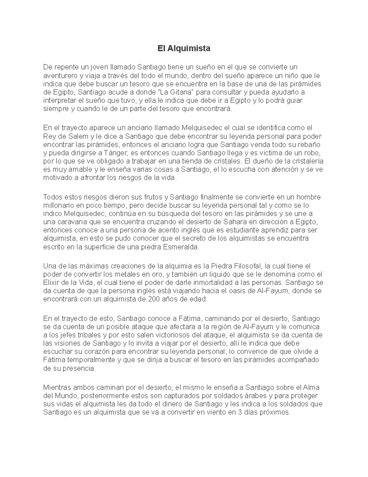 El Alquimista - Apuntes 1 - Letras 011-12 - UASD - Studocu