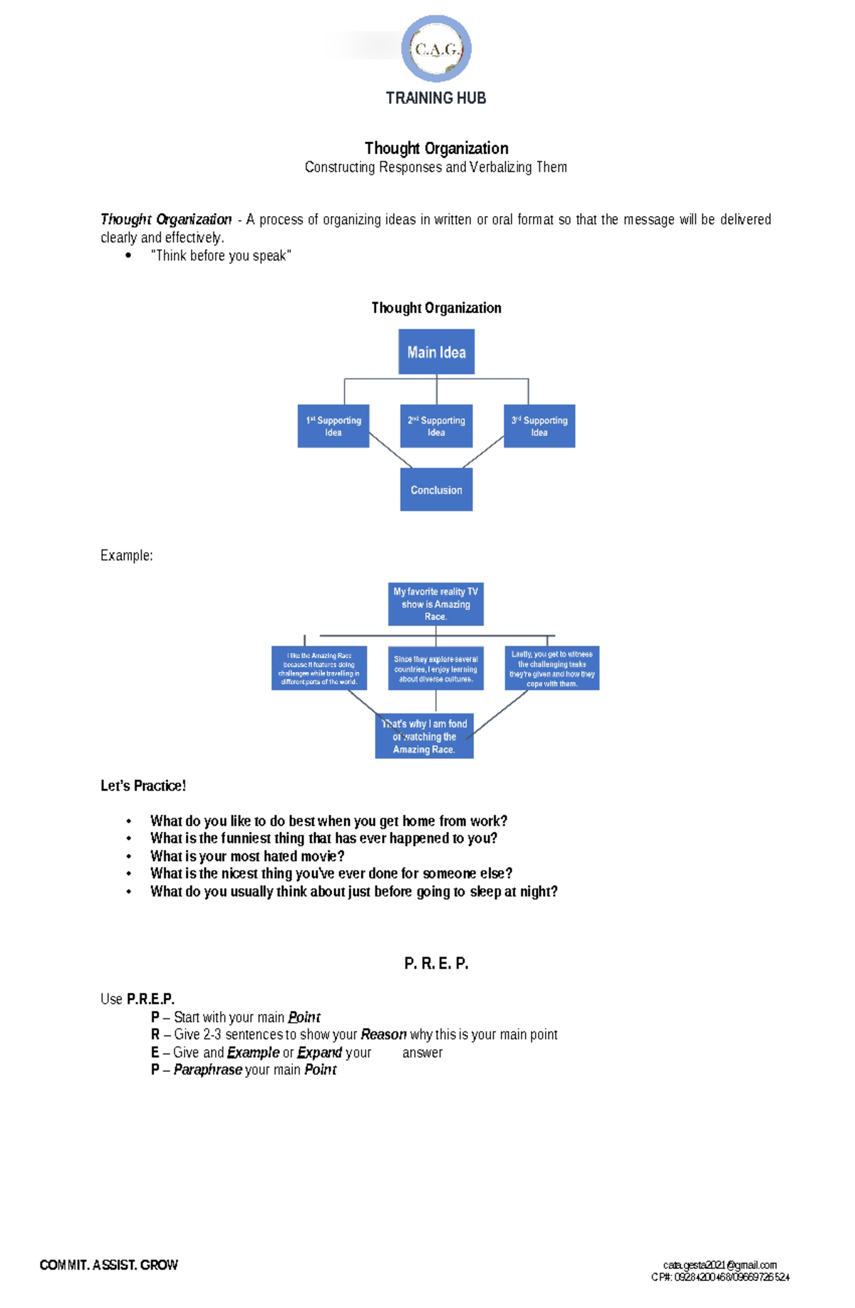 Thought Org and PREP - COMMIT. ASSIST. GROW cata@gmail CP#: 09284200468 ...