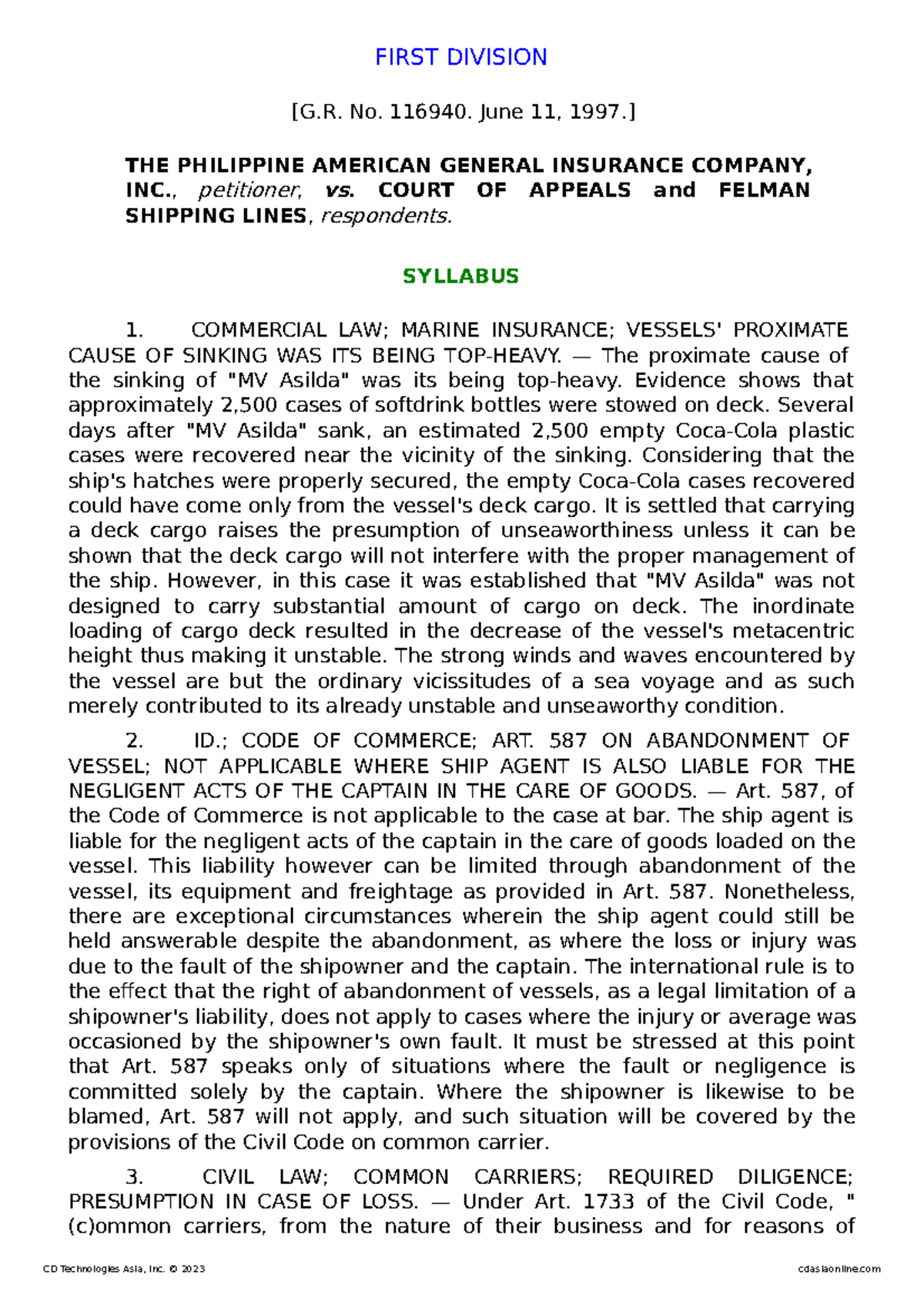 2. Phil-Am General Insurance Co. Inc - FIRST DIVISION [G. No. 116940 ...