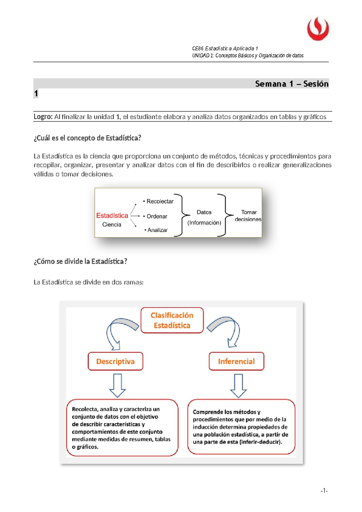 CE86 202401 Semana 01 Sesión 01-23 DE MAYO - UNIDAD 1: Conceptos Básicos y Organización de datos ...