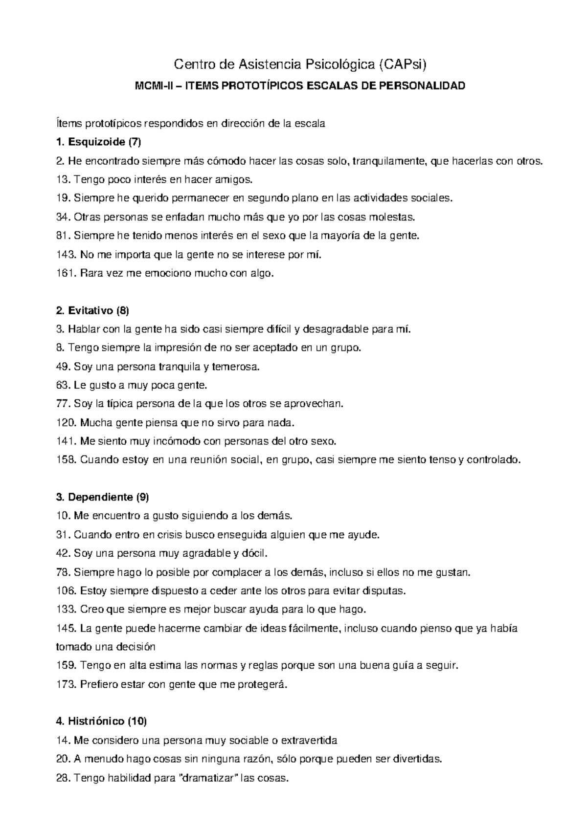 MCMI items prototipicos personalidad - Centro de Asistencia Psicológica ...