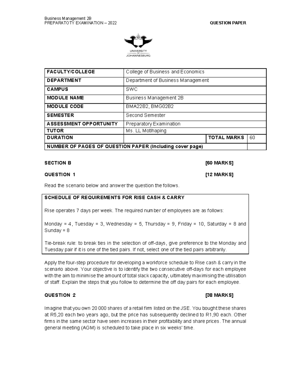 PREP EXAM - PAST PAPER - PREPARATOTY EXAMINATION – 2022 QUESTION PAPER ...
