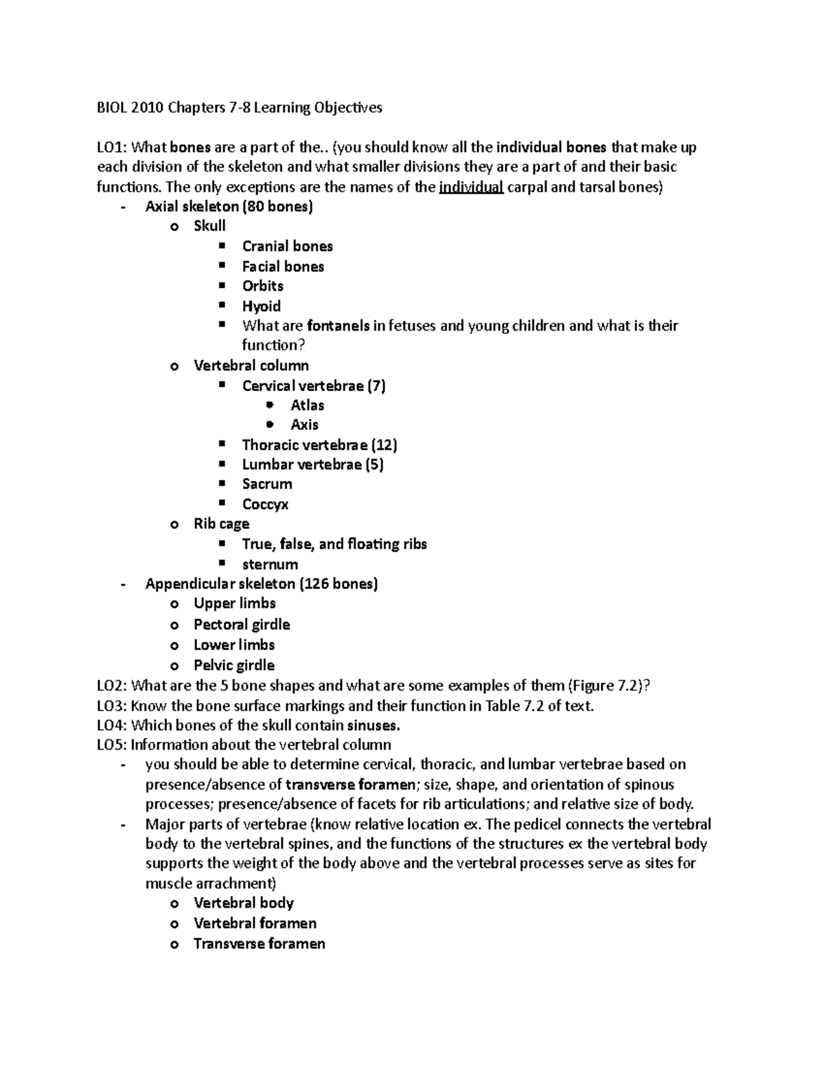 Chapters 7-8 Learning Objectives - . (you should know all the ...