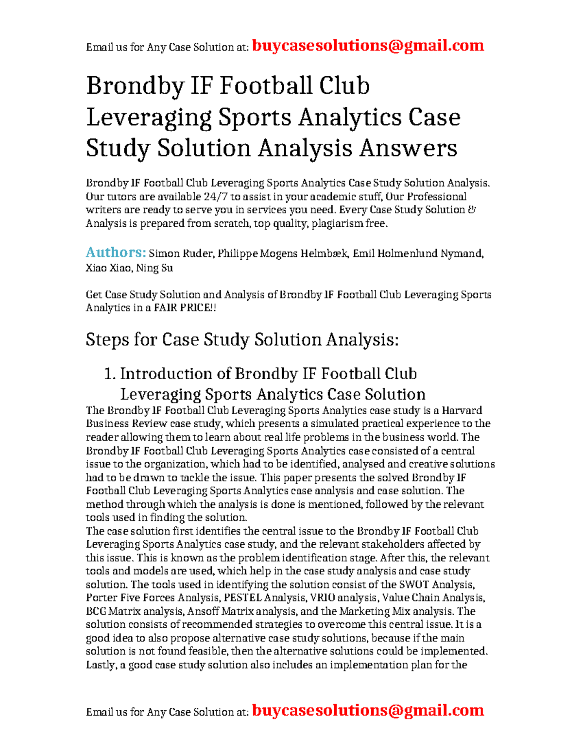 Case Solution Brondby IF Football Club Leveraging Sports Analytics ...