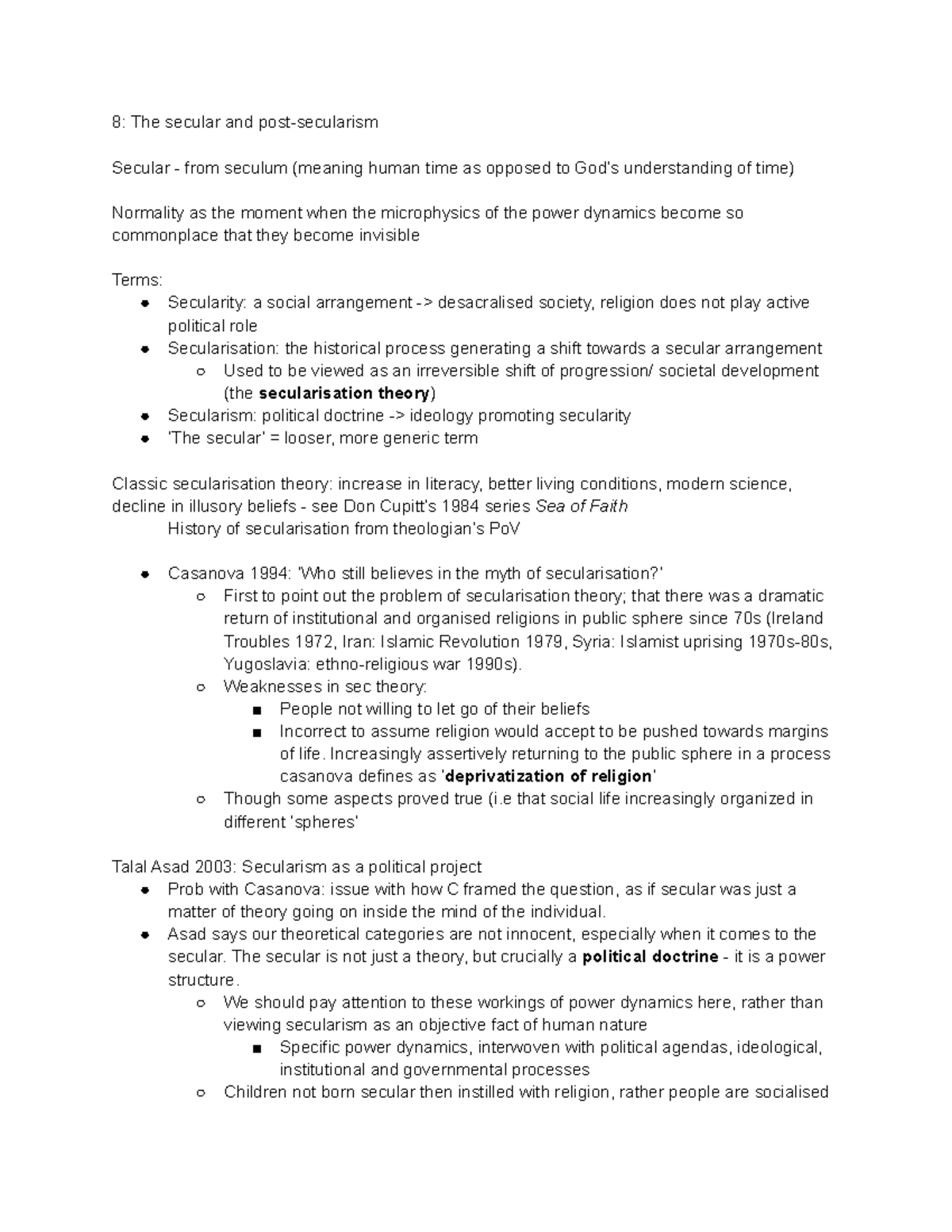 L8 The secular and post-secularism - 8: The secular and post-secularism ...