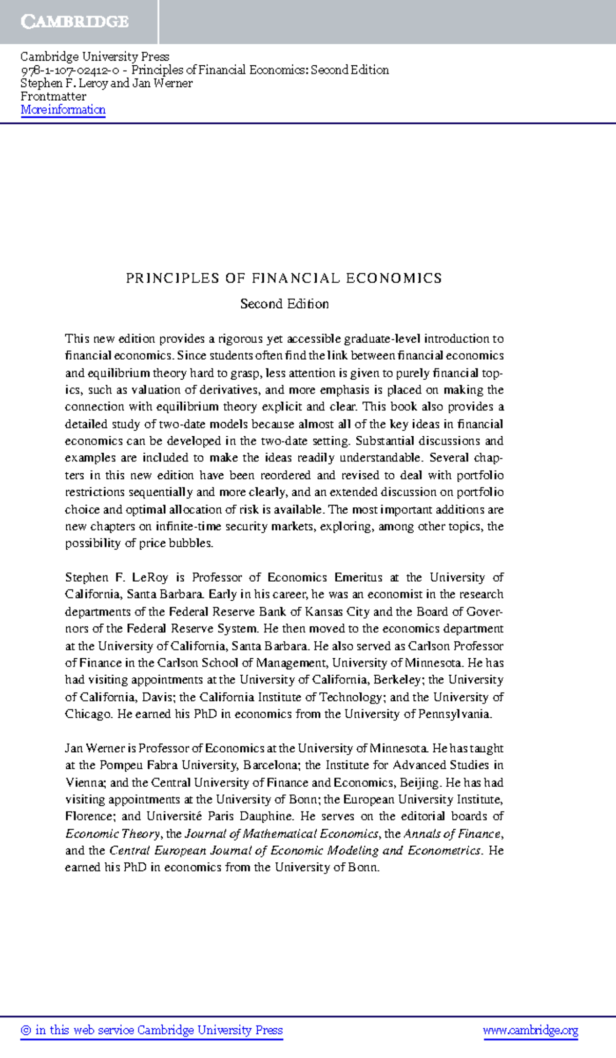 Finance and Economics pdf Cambridge - PRINCIPLES OF FINANCIAL ECONOMICS ...