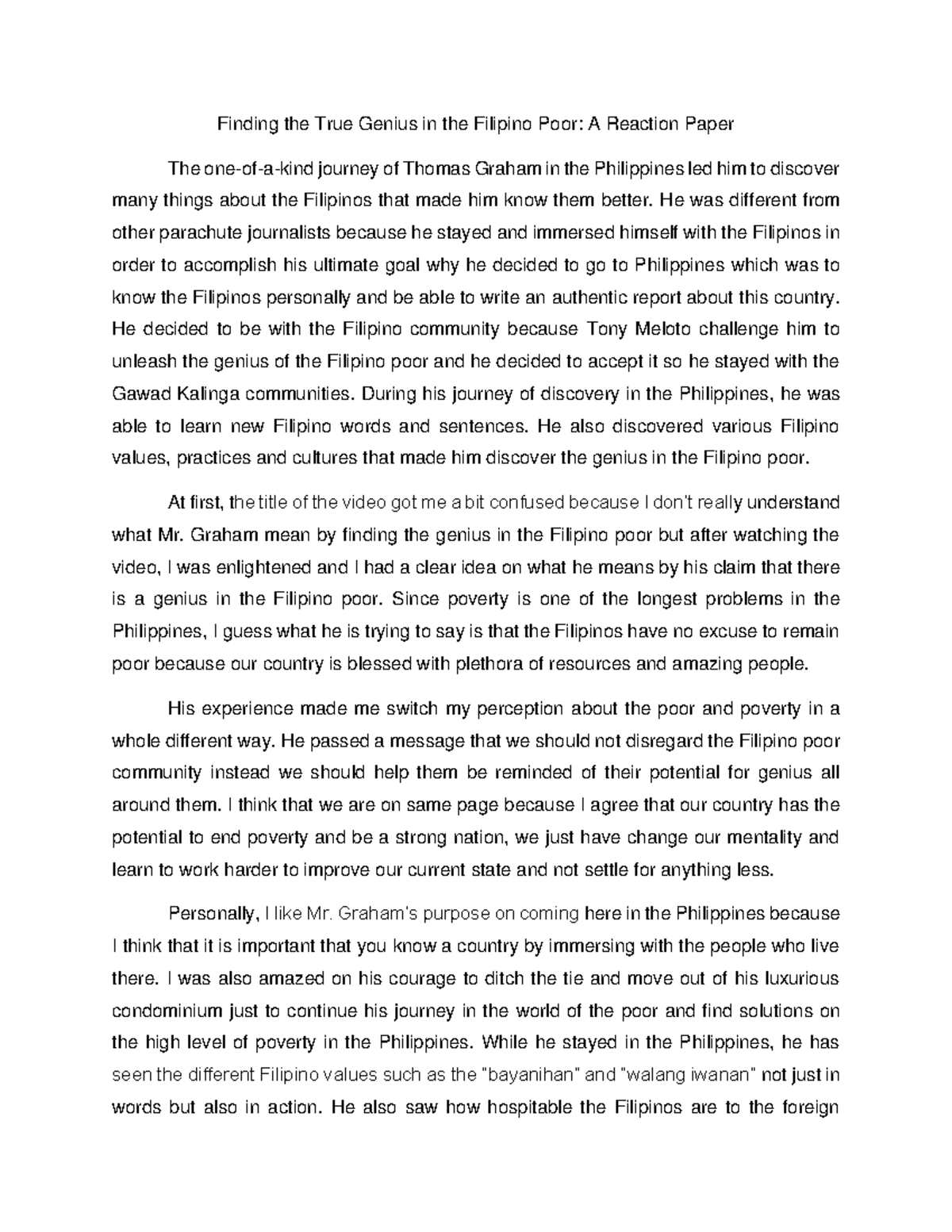 Finding the True Genius in Filipino Poor-Reaction Paper - Finding the ...
