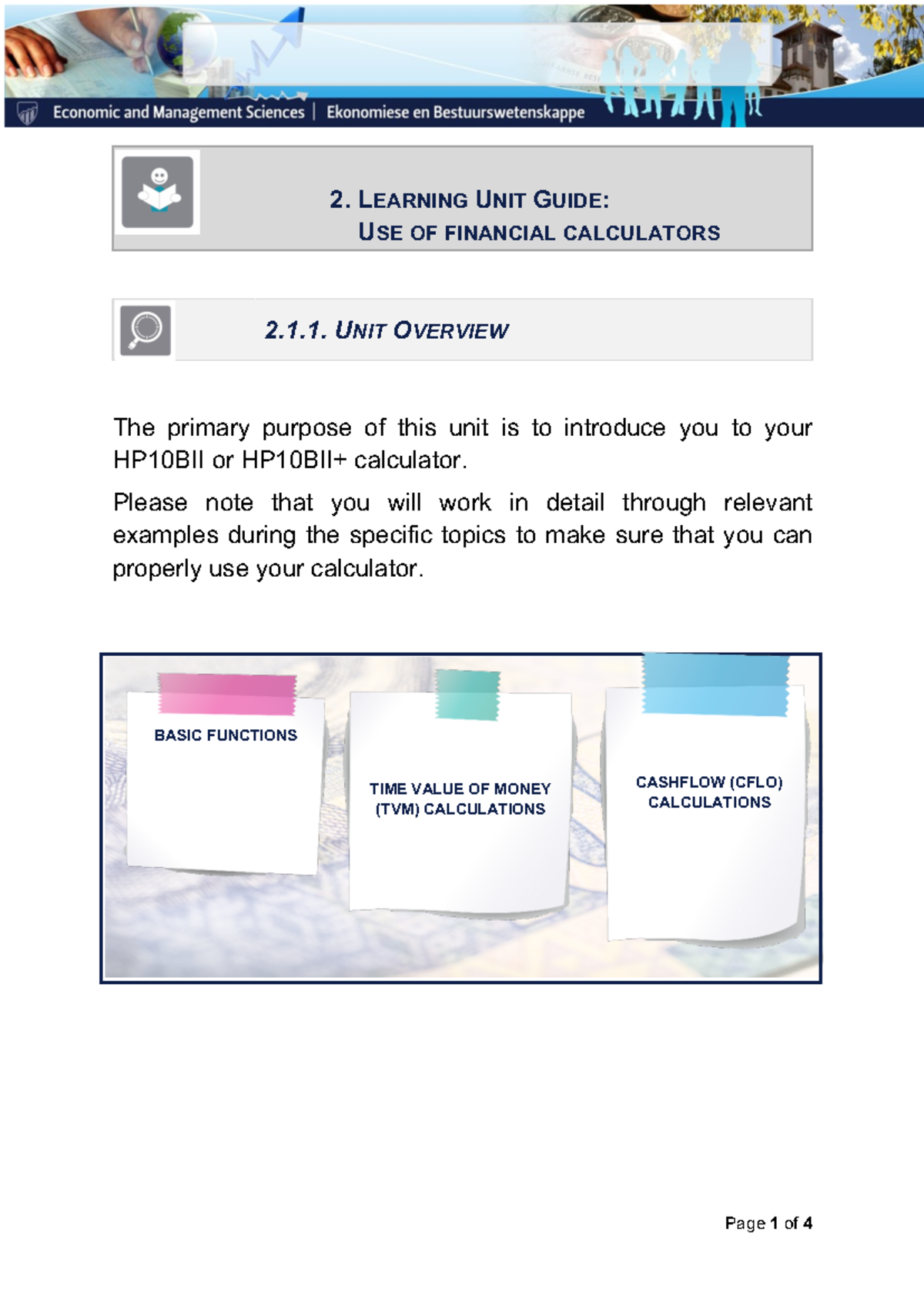 Module Guide Unit 2 Use of financial calculators - For Printing - Page ...