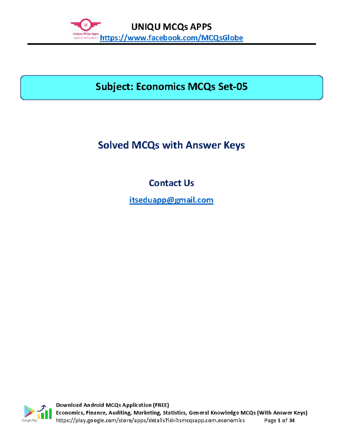05-Economics MCQs Set-05 - facebook/MCQsGlobe Download Android MCQs ...
