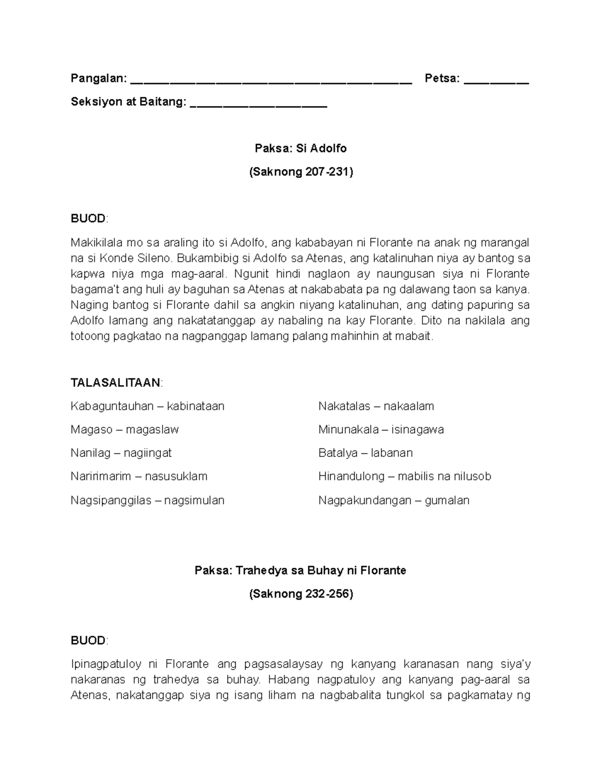 Grade 8- Gawain 7 - Summary BSED-Filipino - Pangalan ...