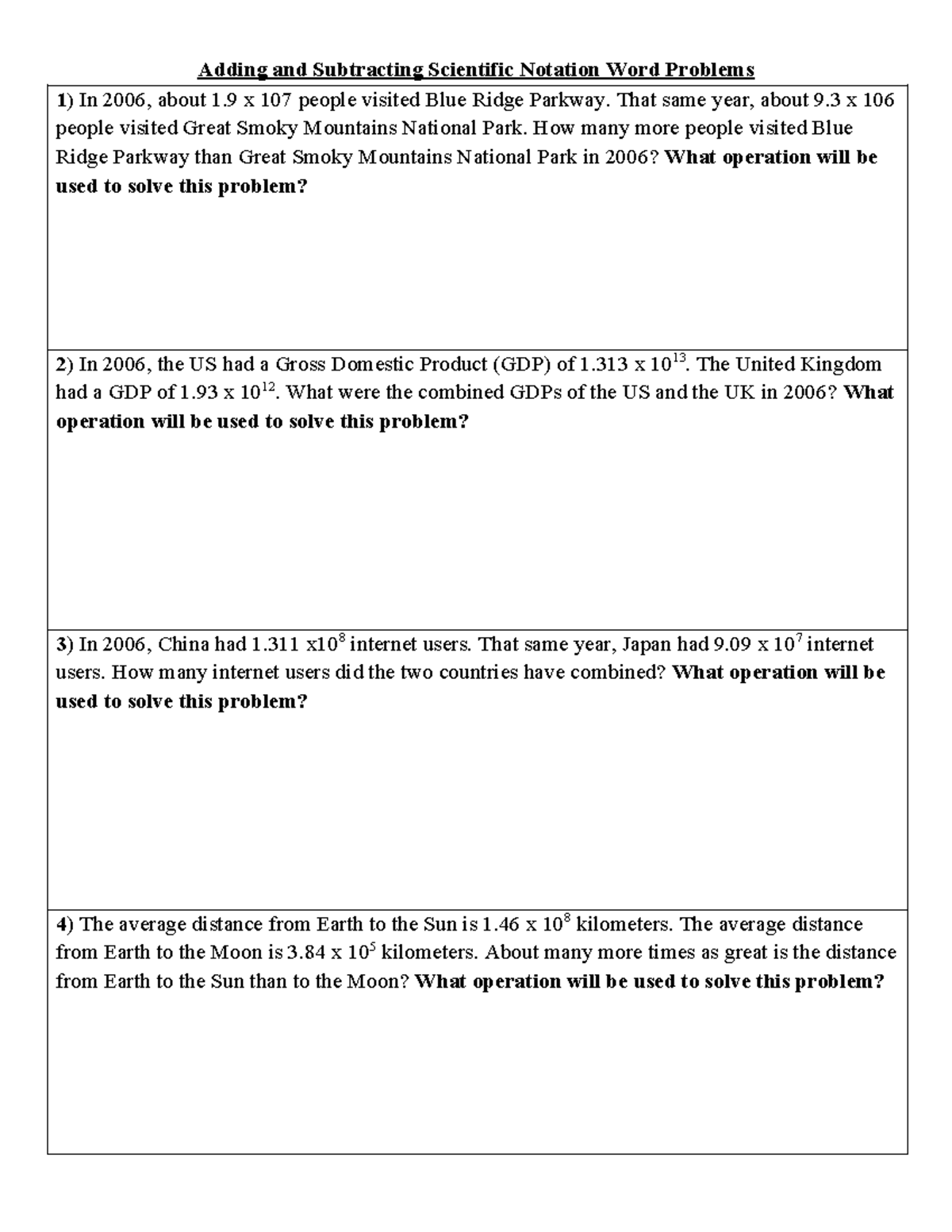 Adding And Subtracting Scientific Notation Word Problem Adding And