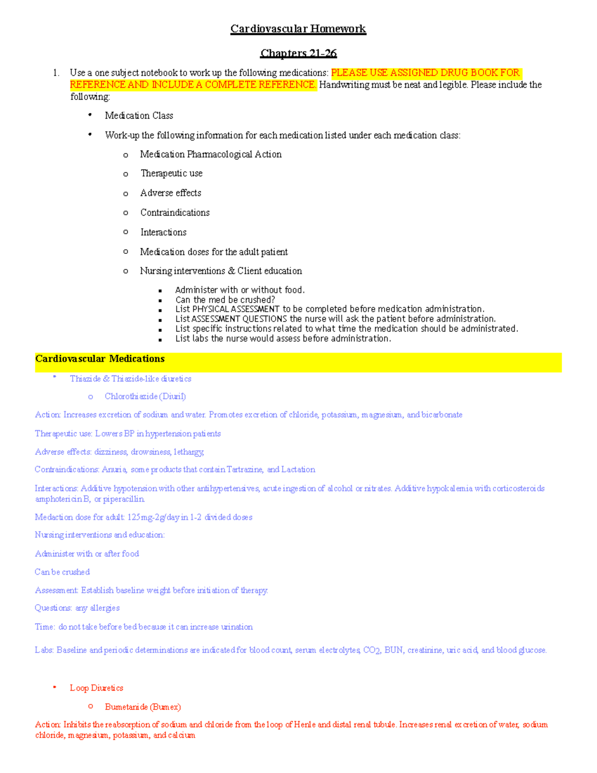 Cardiac meds 2 - Med resource template - Cardiovascular Homework ...