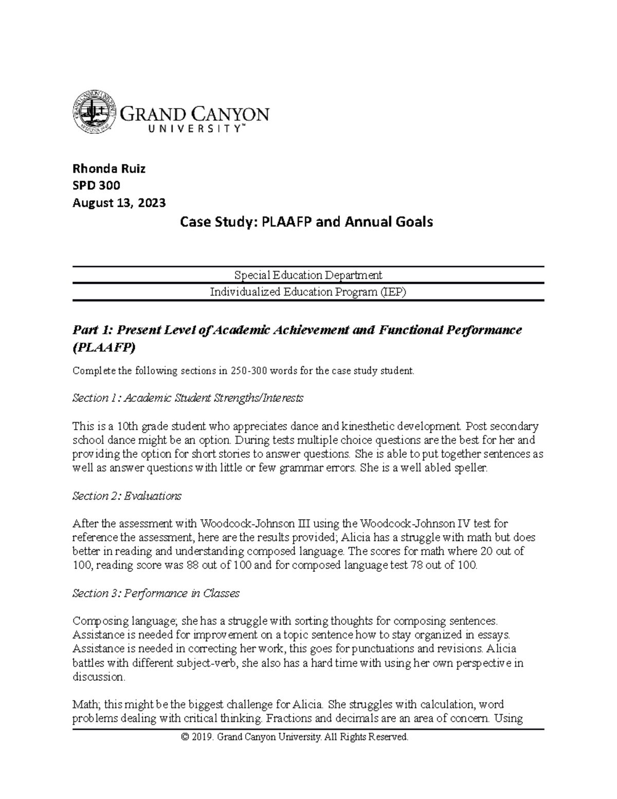 SPD-300-T7-RS-Case Study- Plaafp and Annual Goals DONE - Rhonda Ruiz ...