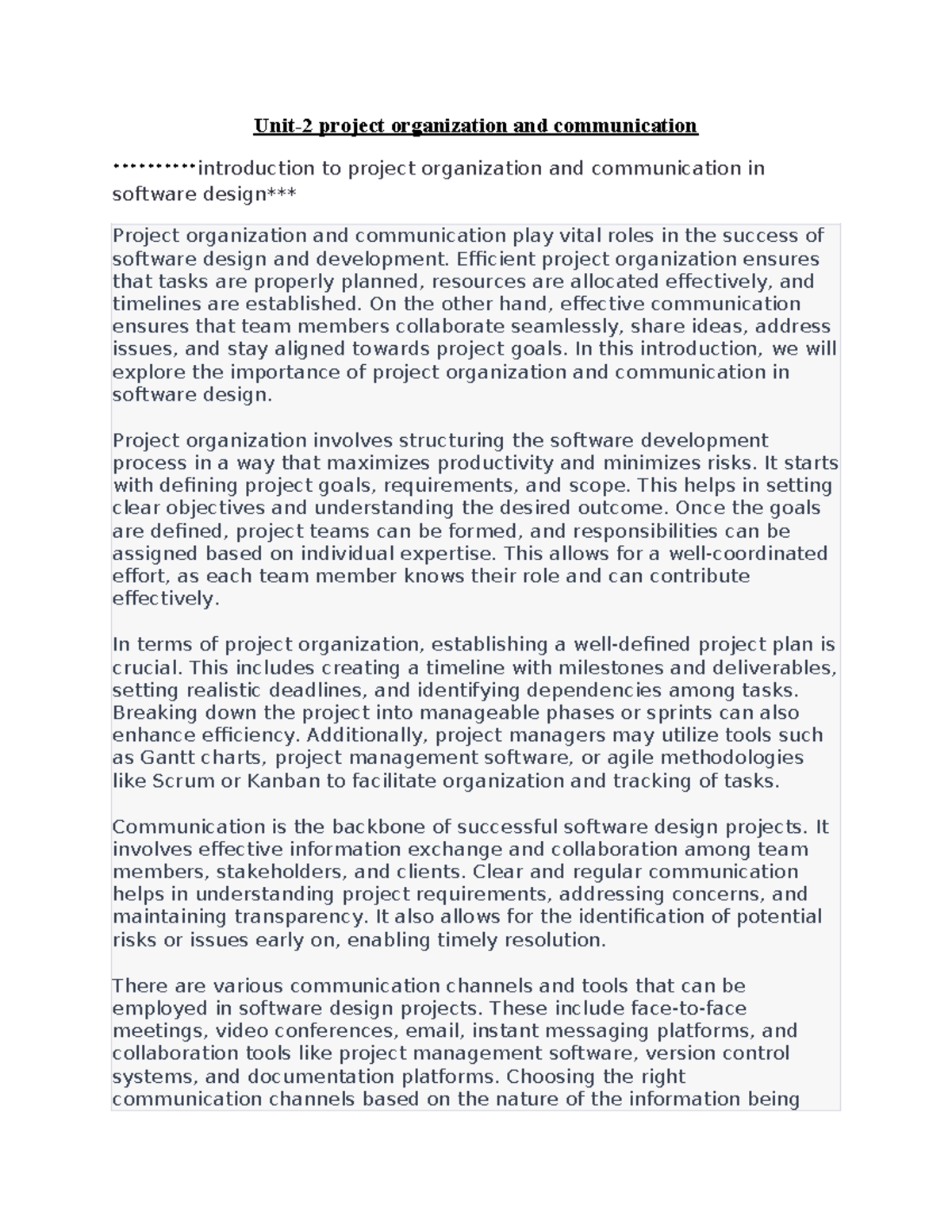 OOSE UNIT-2 introduction to project organization and communication in ...