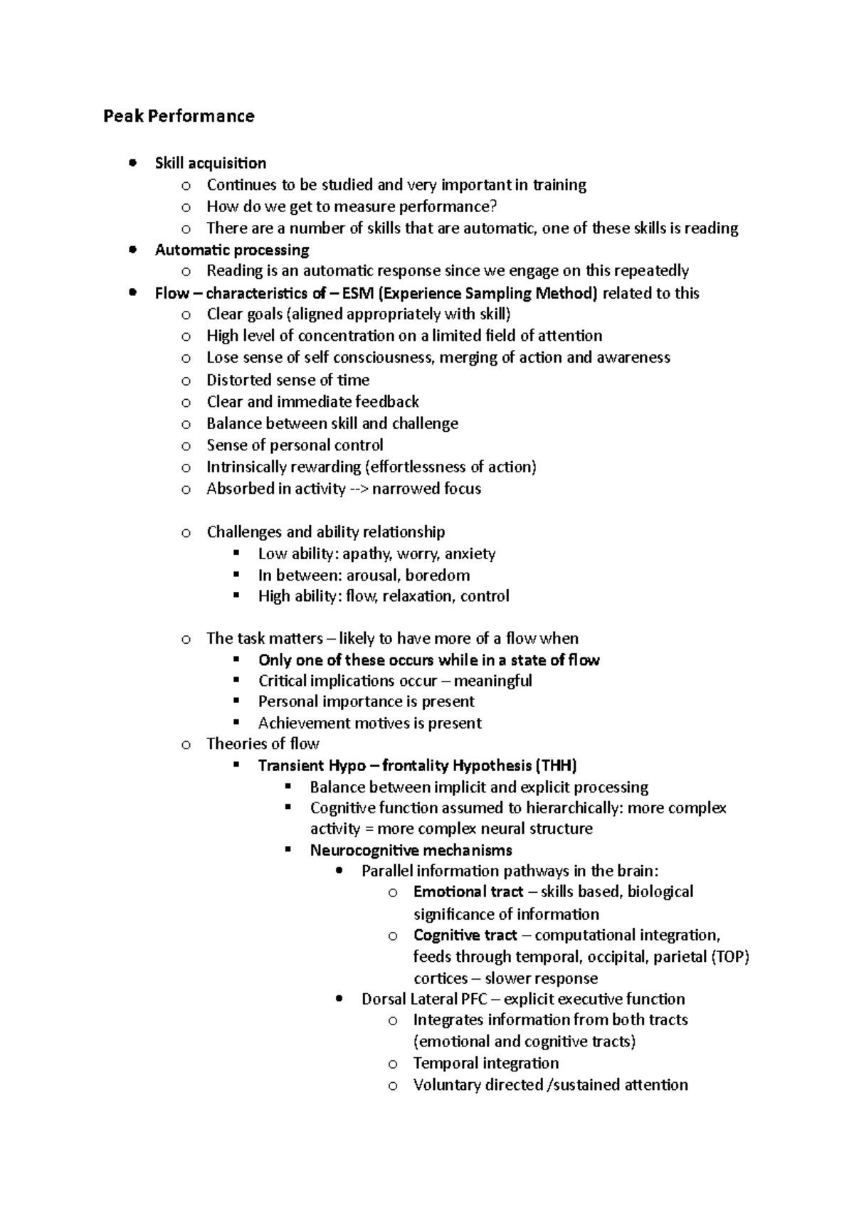 Peak Performance - Exploring Neuroscience - Peak Performance Skill ...