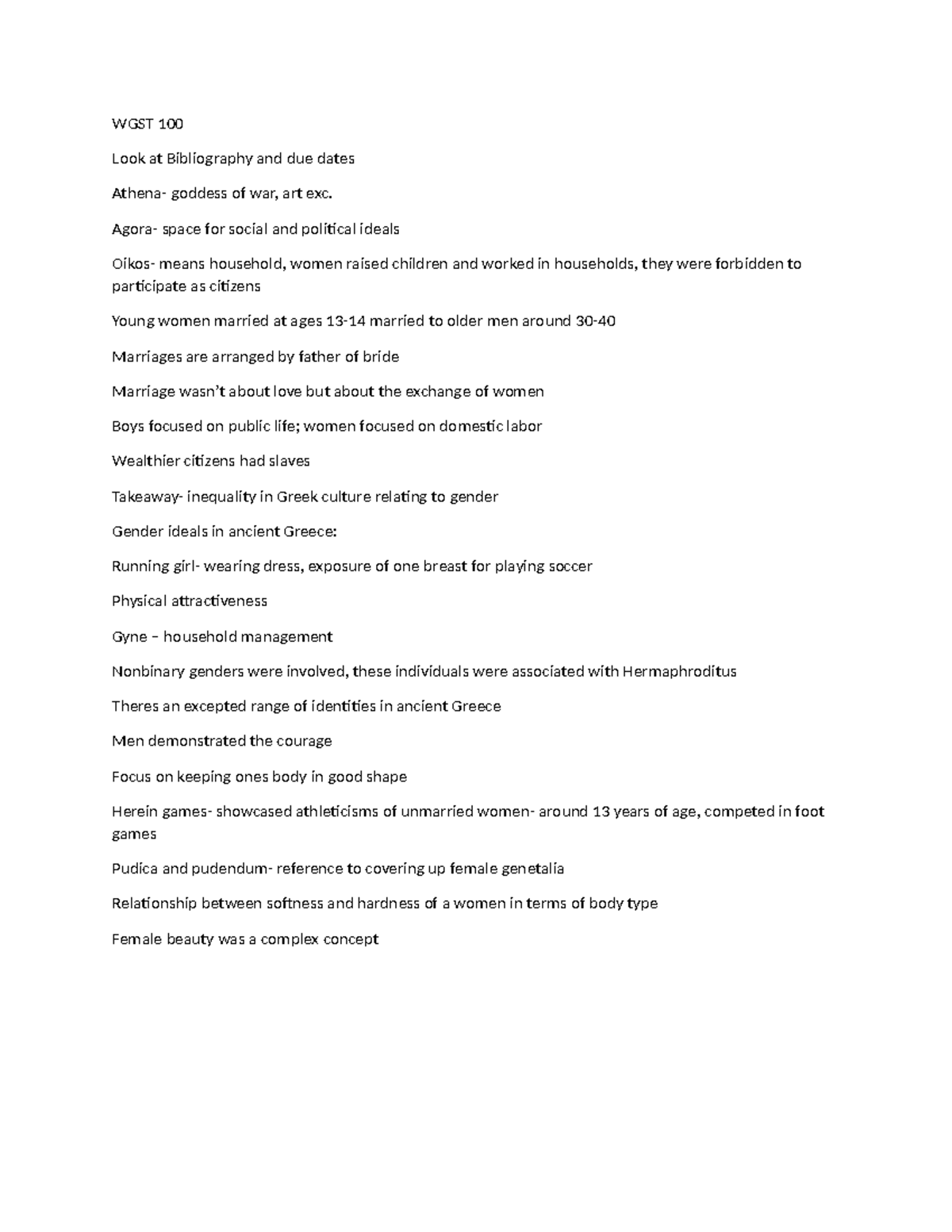 WGST 100 Notes - WGST 100 Look at Bibliography and due dates Athena ...