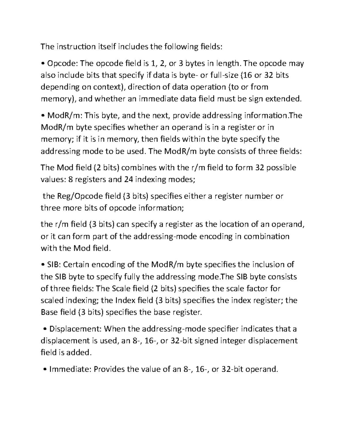 Instruction part of pantium format - The instruction itself includes ...