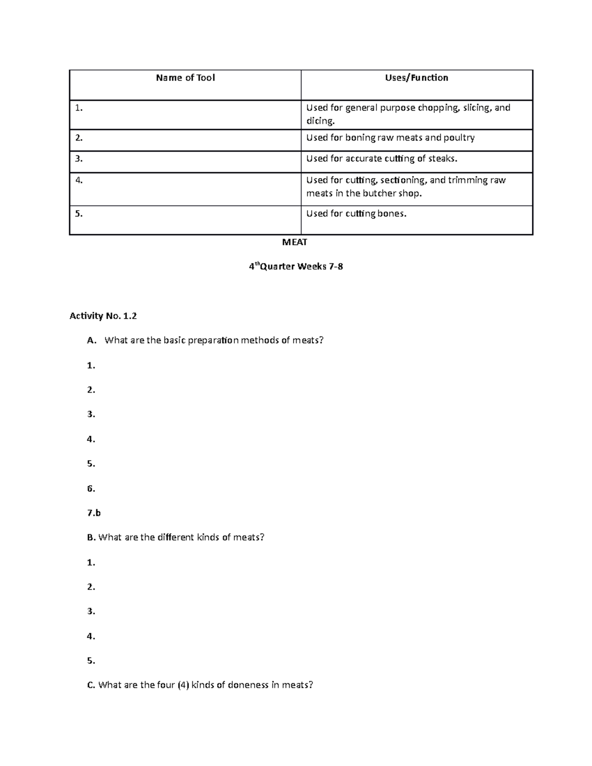 Cookery WEEK 4-8 - Application of knowledge regarding module 4-8 ...