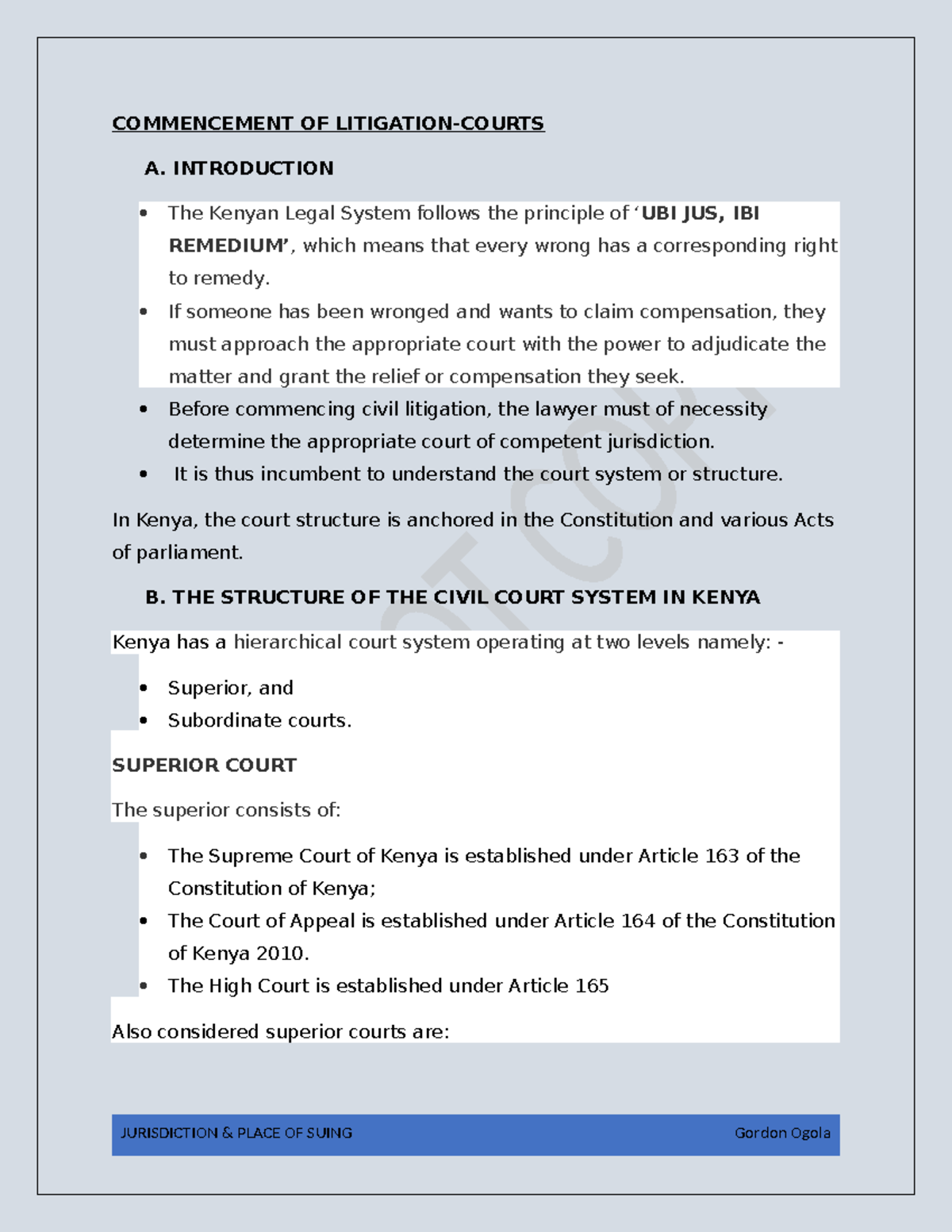 Commencemnt OF Litigation- Courts - COMMENCEMENT OF LITIGATION-COURTS A ...
